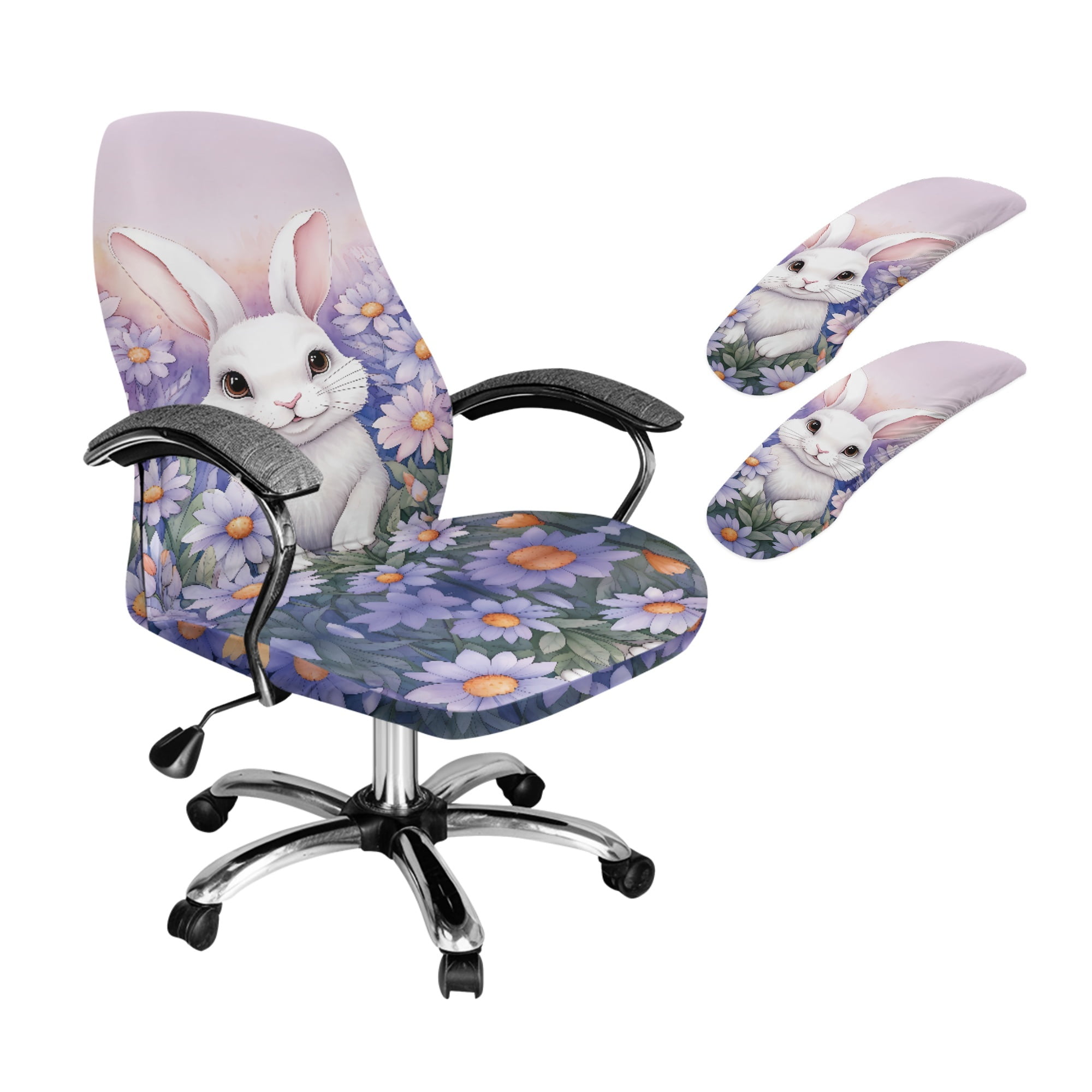 HELLHERO Rabbit Daisy Print Office Chair Cover Set, Office Computer ...