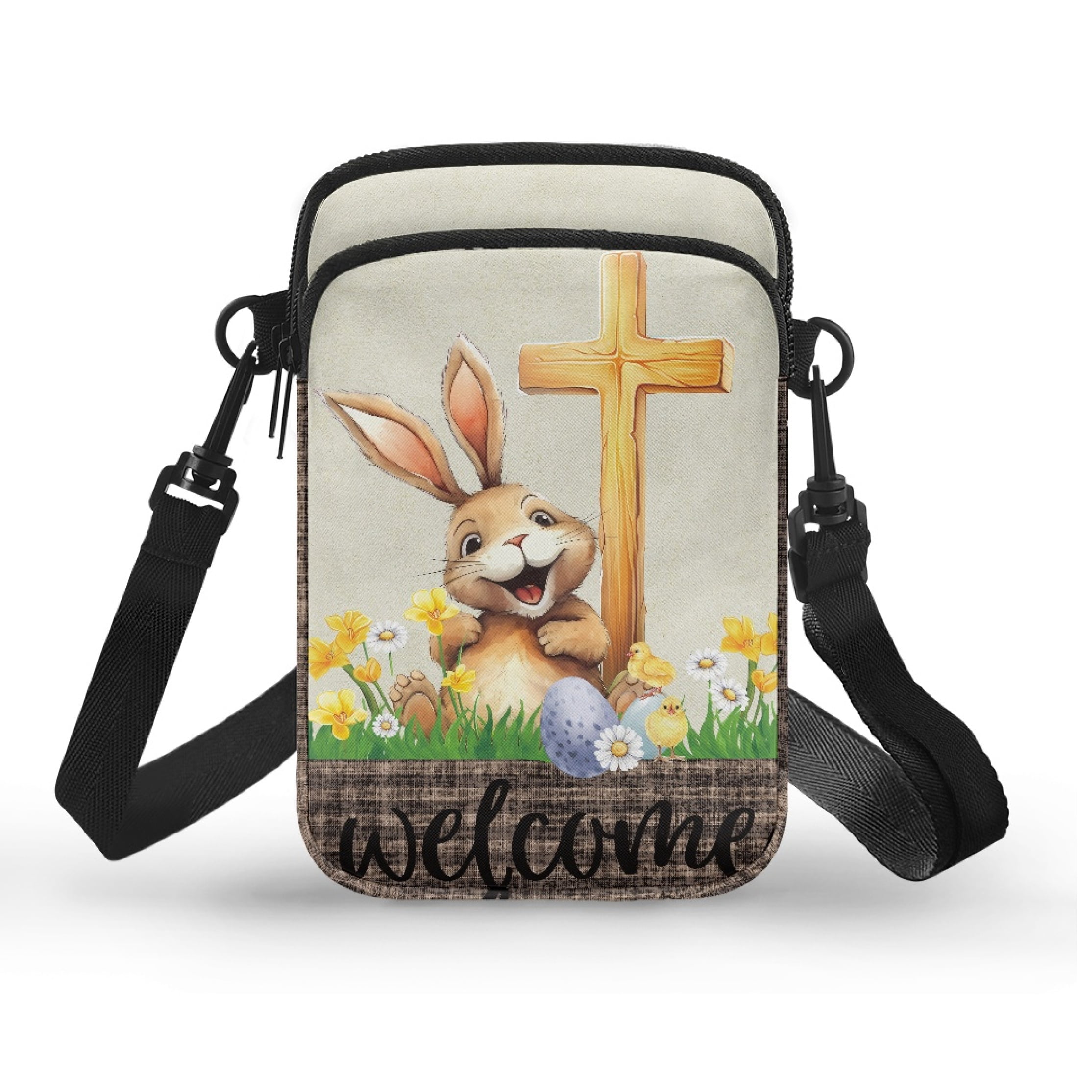 HELLHERO Rabbit and Chick Pattern Design with Zipper Sling Bag 4.33"x1 ...