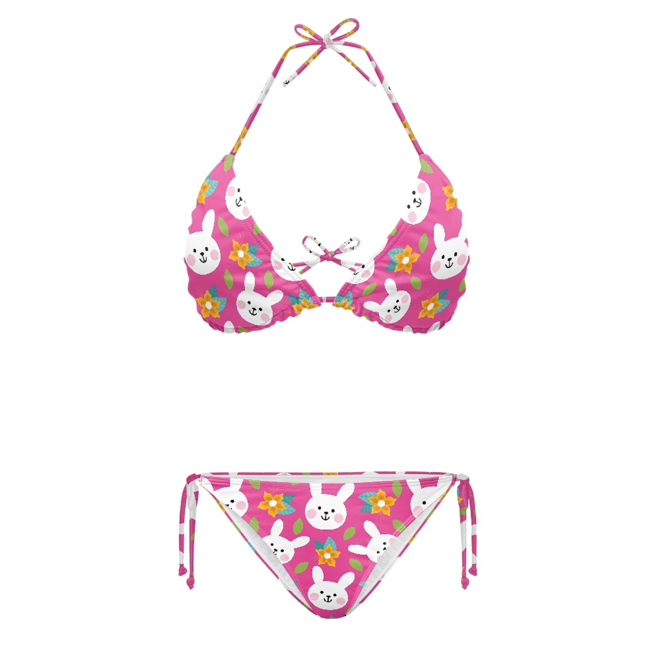 HELLHERO Rabbit and Green Leaf Pattern Bikinis Swimsuit Polyester ...