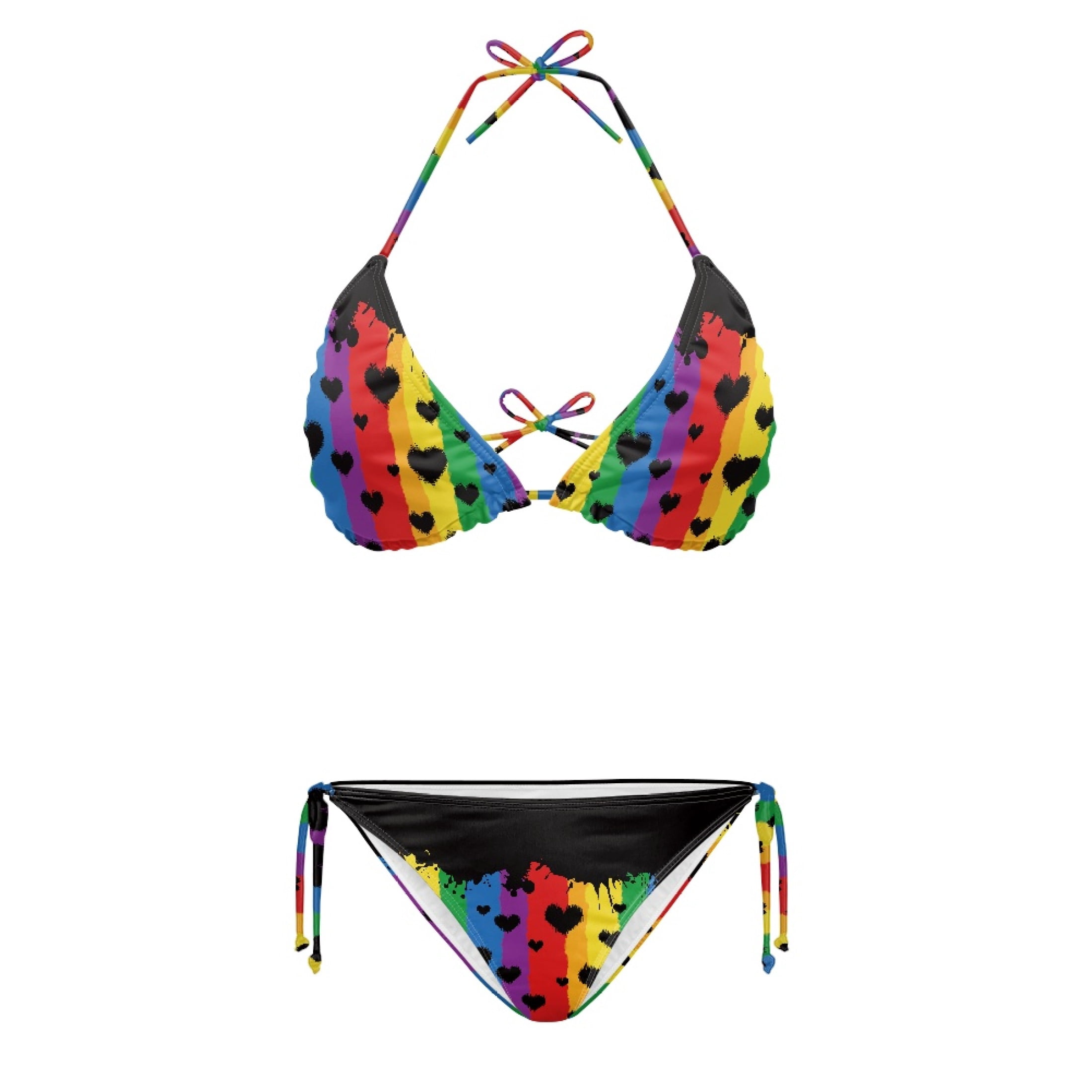 HELLHERO Rainbow Heart Print Two Piece Bikini Set, Lightweight Halter ...