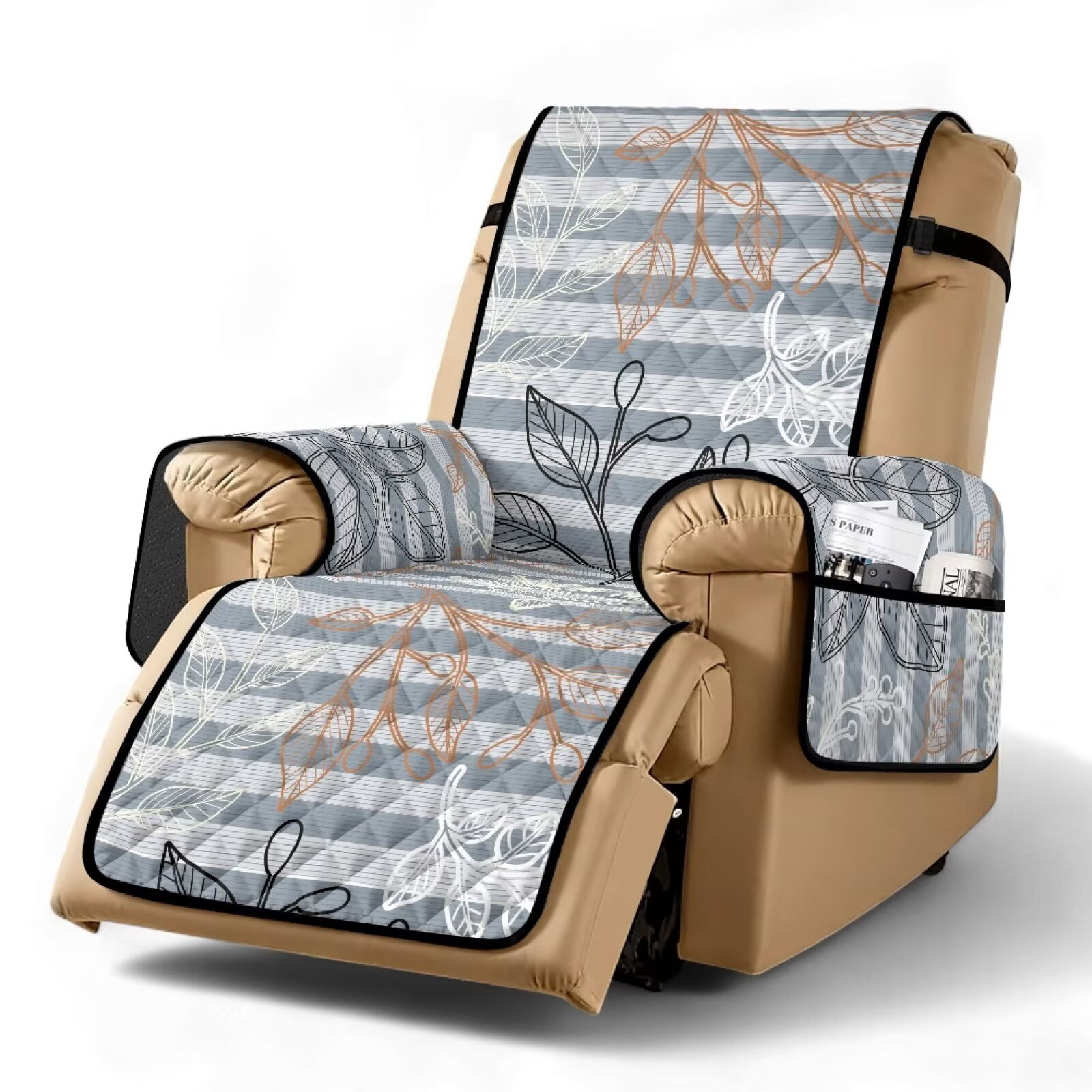 HELLHERO Retro Leave Single Recliner Cover with Pockets Non-Slip Lazy ...