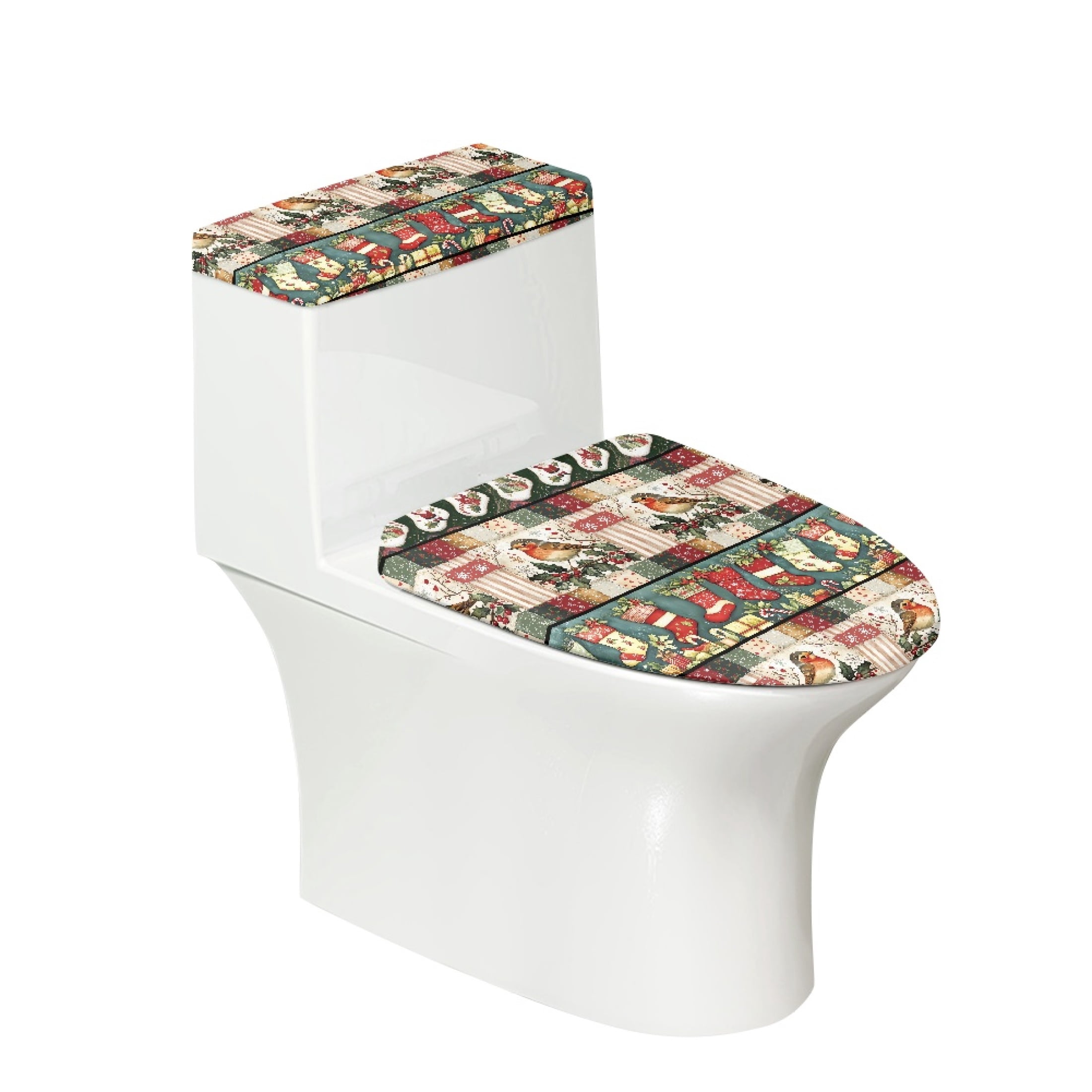 HELLHERO Retro Patchwork-Style Christmas Theme Toilet Seat Covers & 2 ...