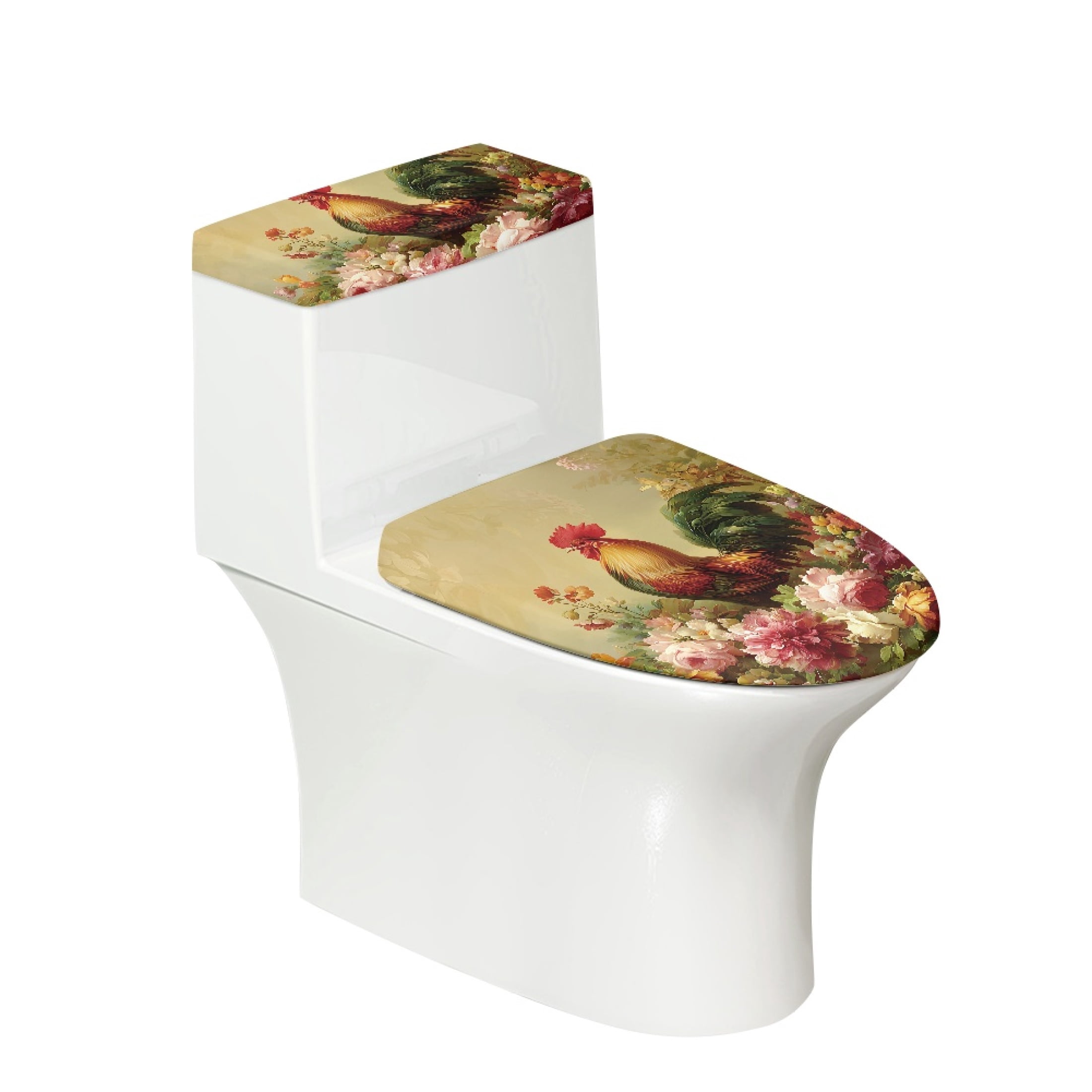 HELLHERO Rooster Floral Pattern Toilet Seat Cover Set & 2 Piece Toilet ...