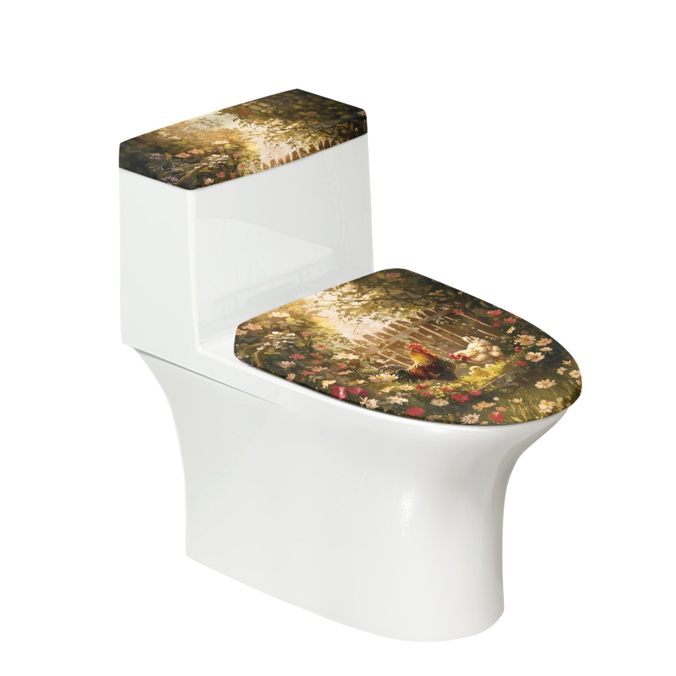 HELLHERO Rooster Toilet Lid Seat Cover Elastic Bottom & Reusable Toilet ...