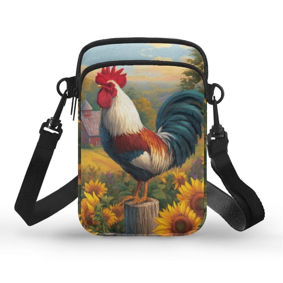 HELLHERO Rooster and Sunflower Pattern Double Deck Shoulder Purse with ...
