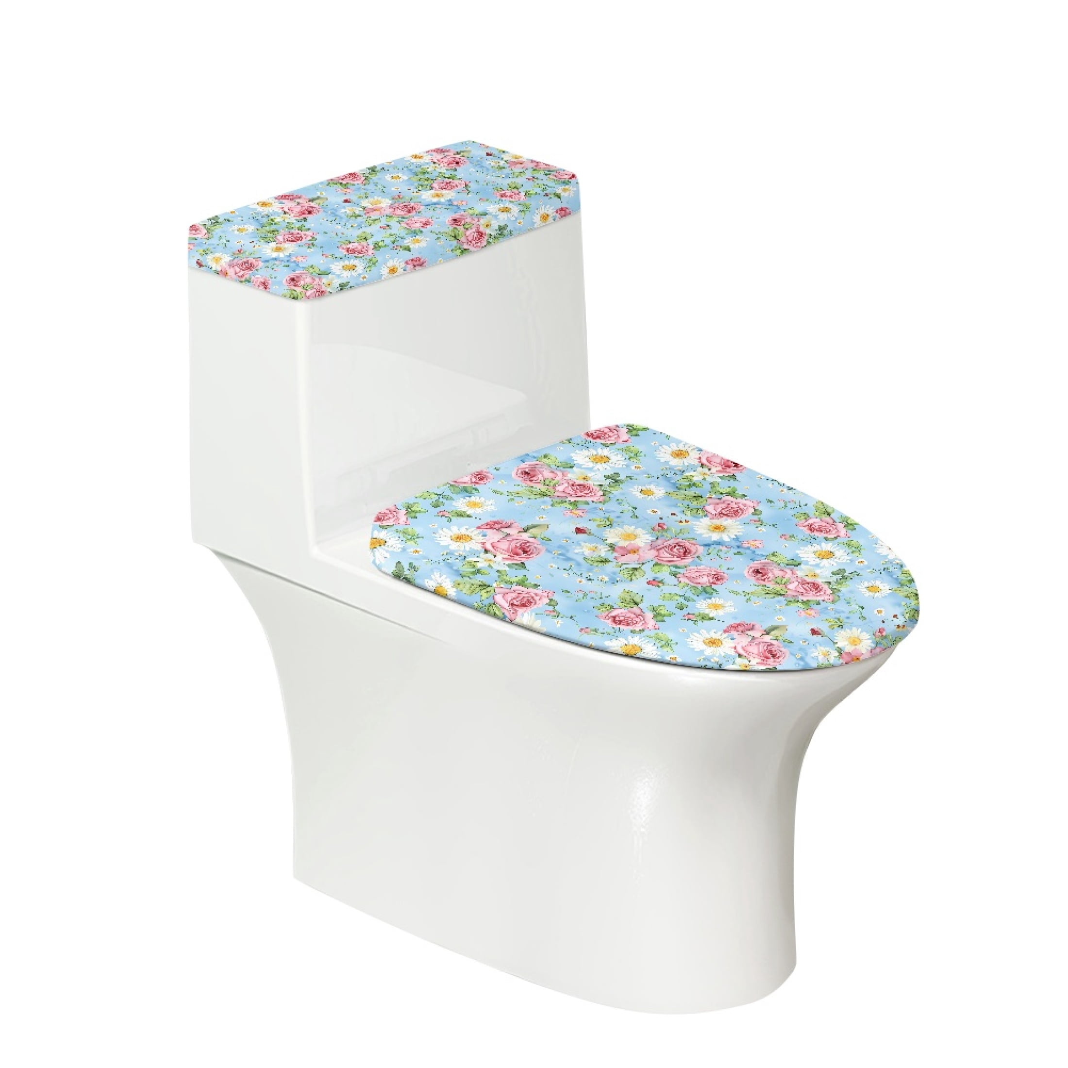 HELLHERO Rose Daisy Polyester Toilet Seat Lid Cover Set for Bathroom ...