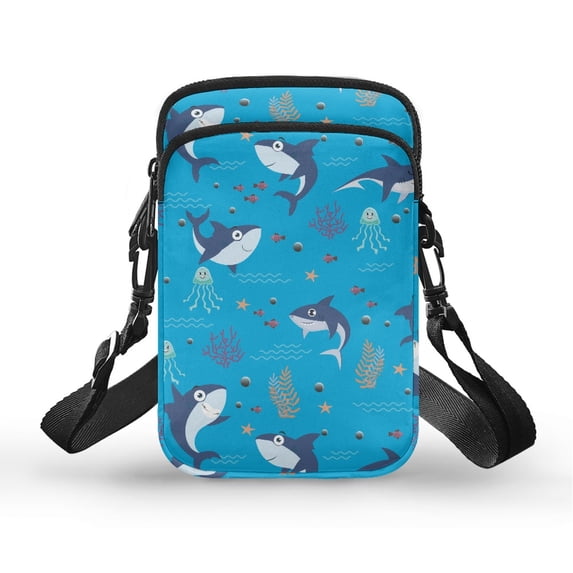 HELLHERO Shark Coral Pattern Polyester Adjustable Crossbody Bag Double ...