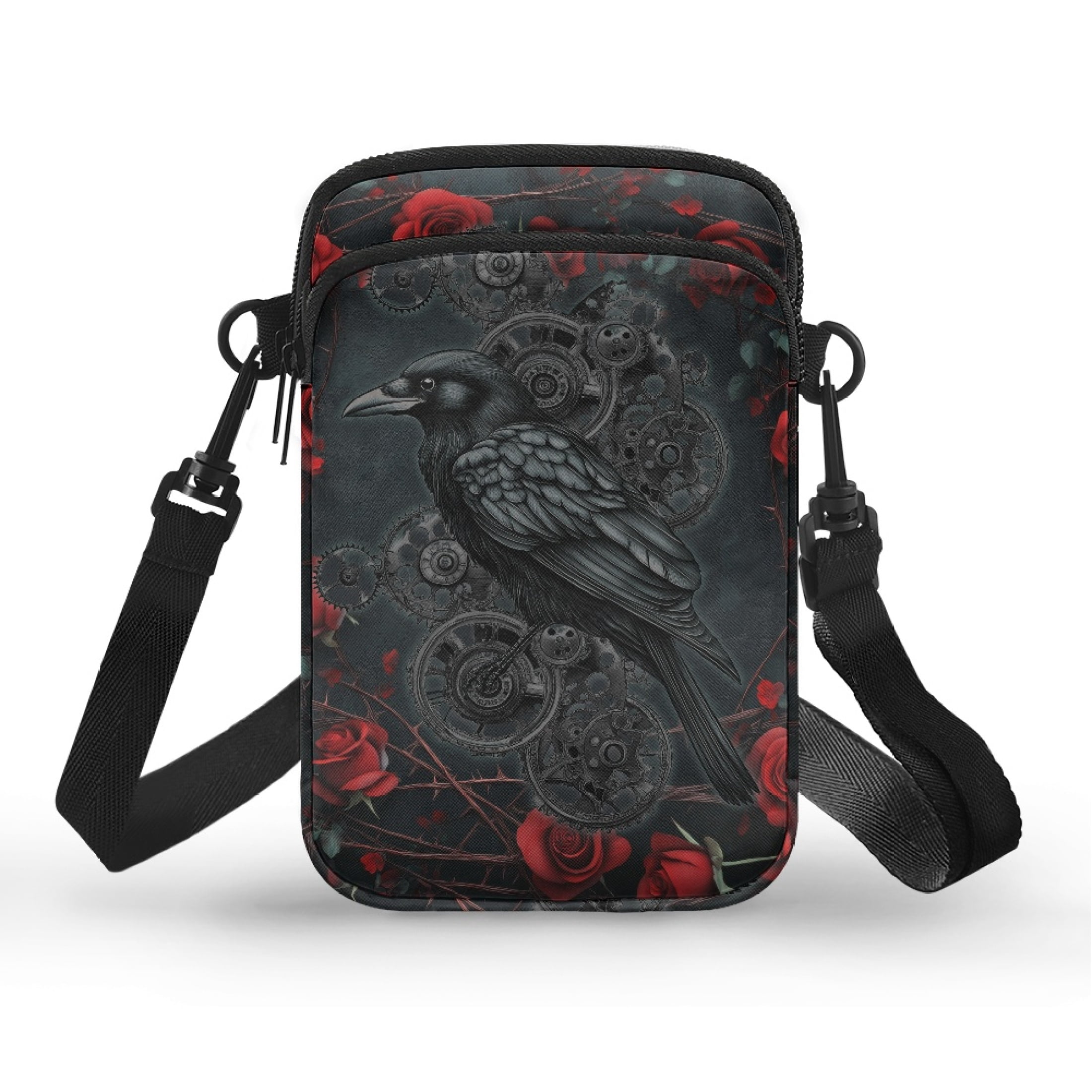 HELLHERO Shoulder Bags Steampunk Crow Gears Red Roses 4.33"x1.97"x7.09 ...