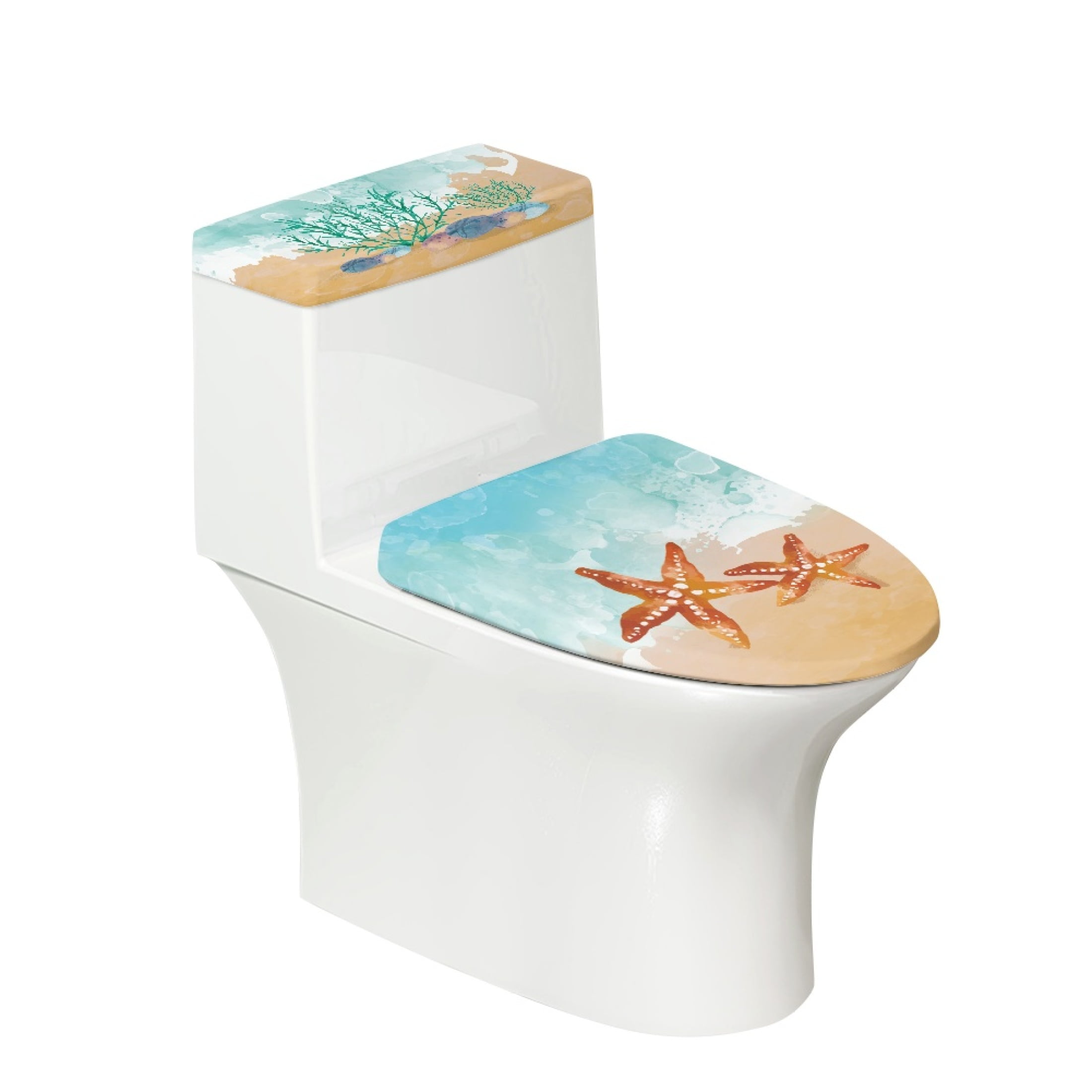 HELLHERO Starfish Bathroom Seat Covers 2 Pcs Set Elastic Fabric Elastic ...