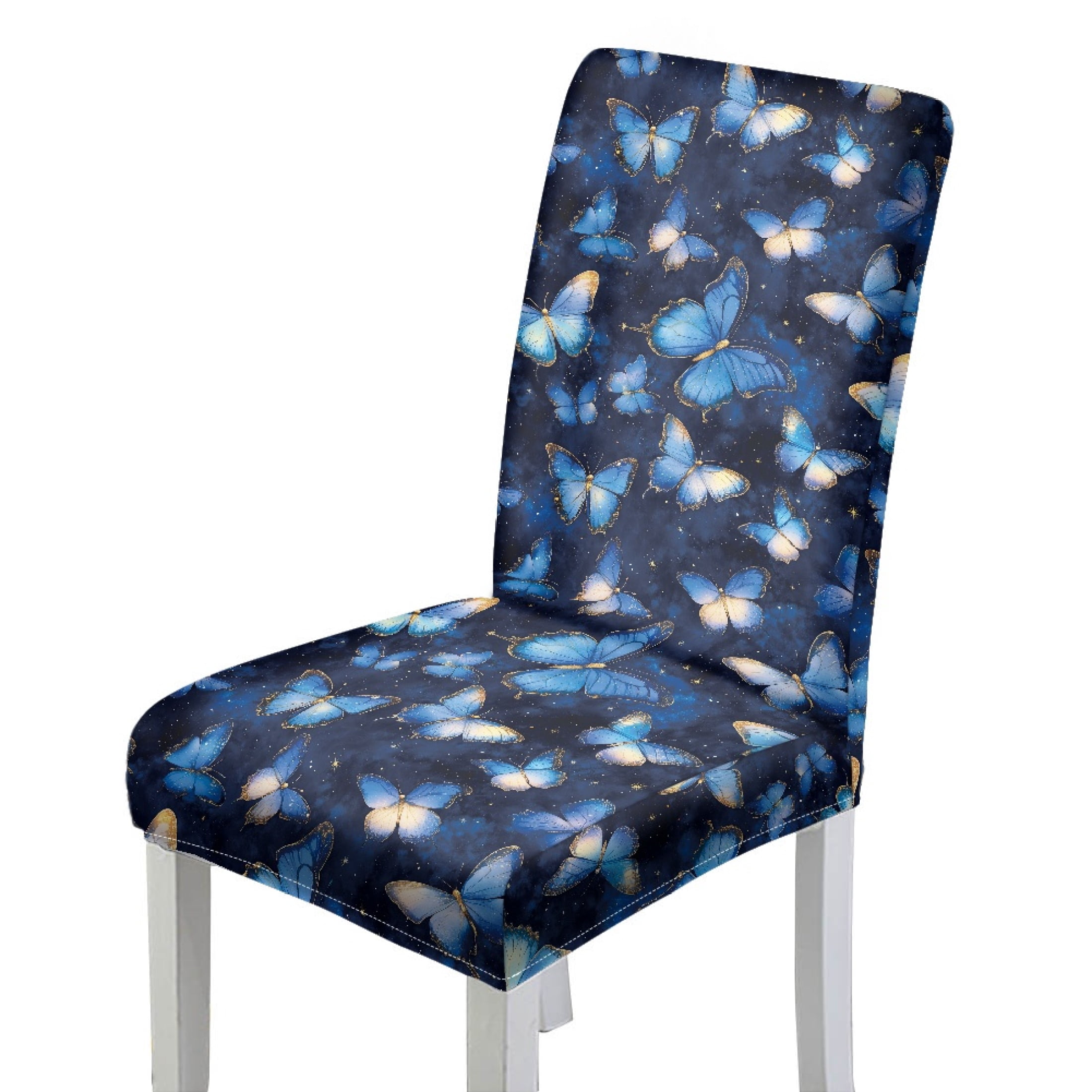 HELLHERO Stretch Polyester Fabric Dining Chair Covers, Blue Butterfly ...