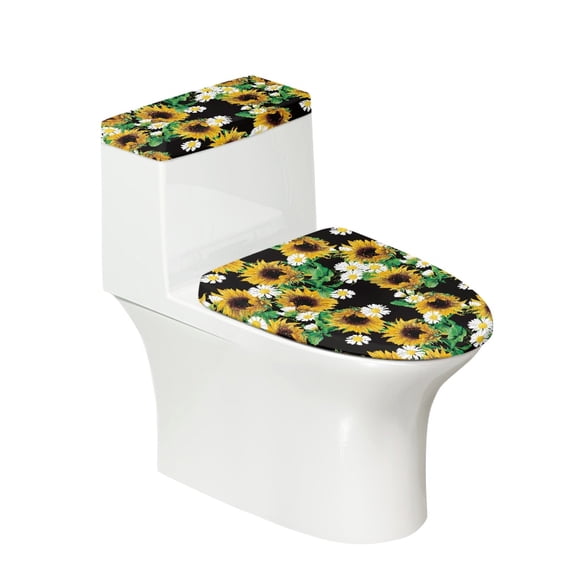 HELLHERO Sunflower and Daisy Pattern Elastic Fabric Toilet Lid Covers ...