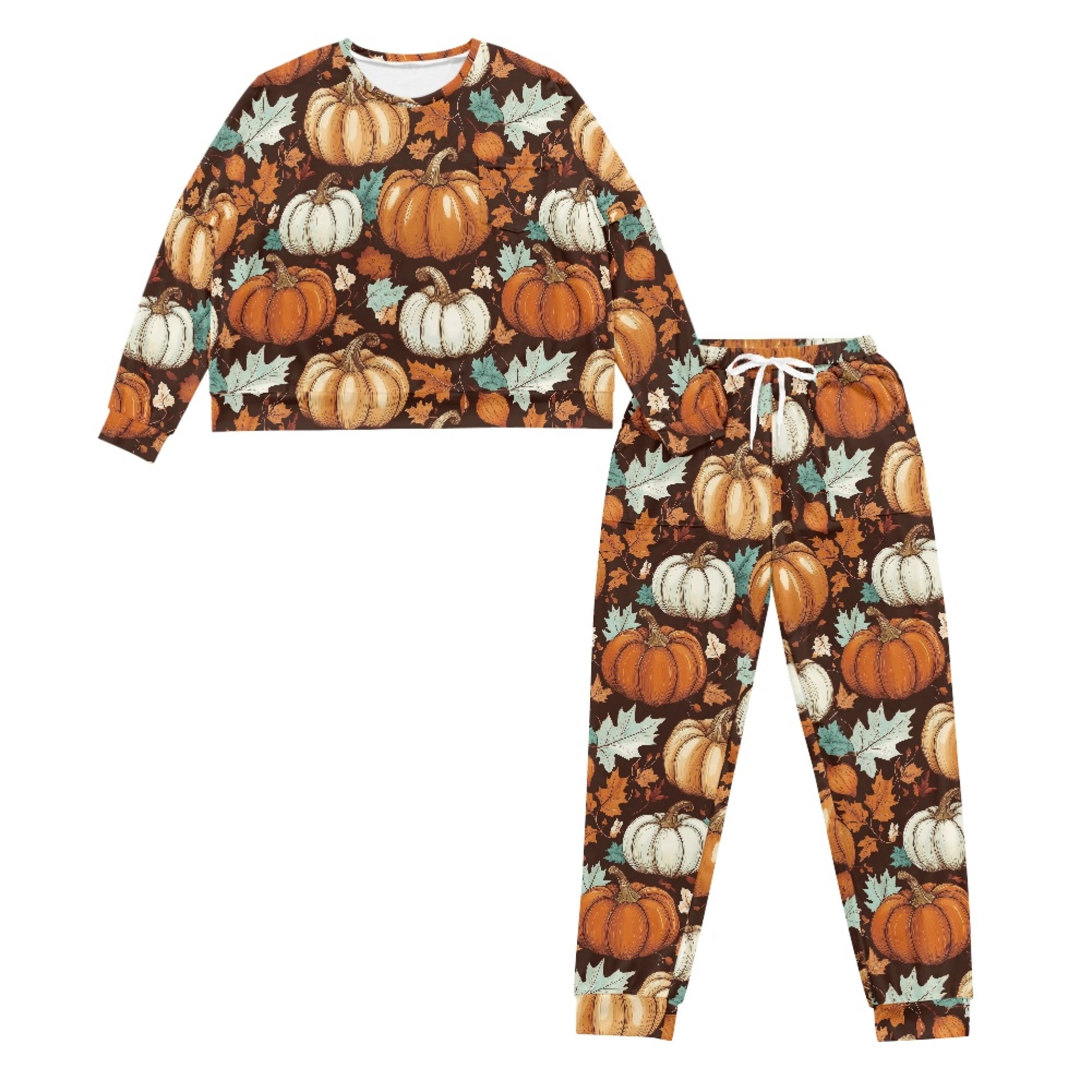 HELLHERO Thanksgiving Pajama for Women Pumpkin Maple Leaves Printed Pjs ...
