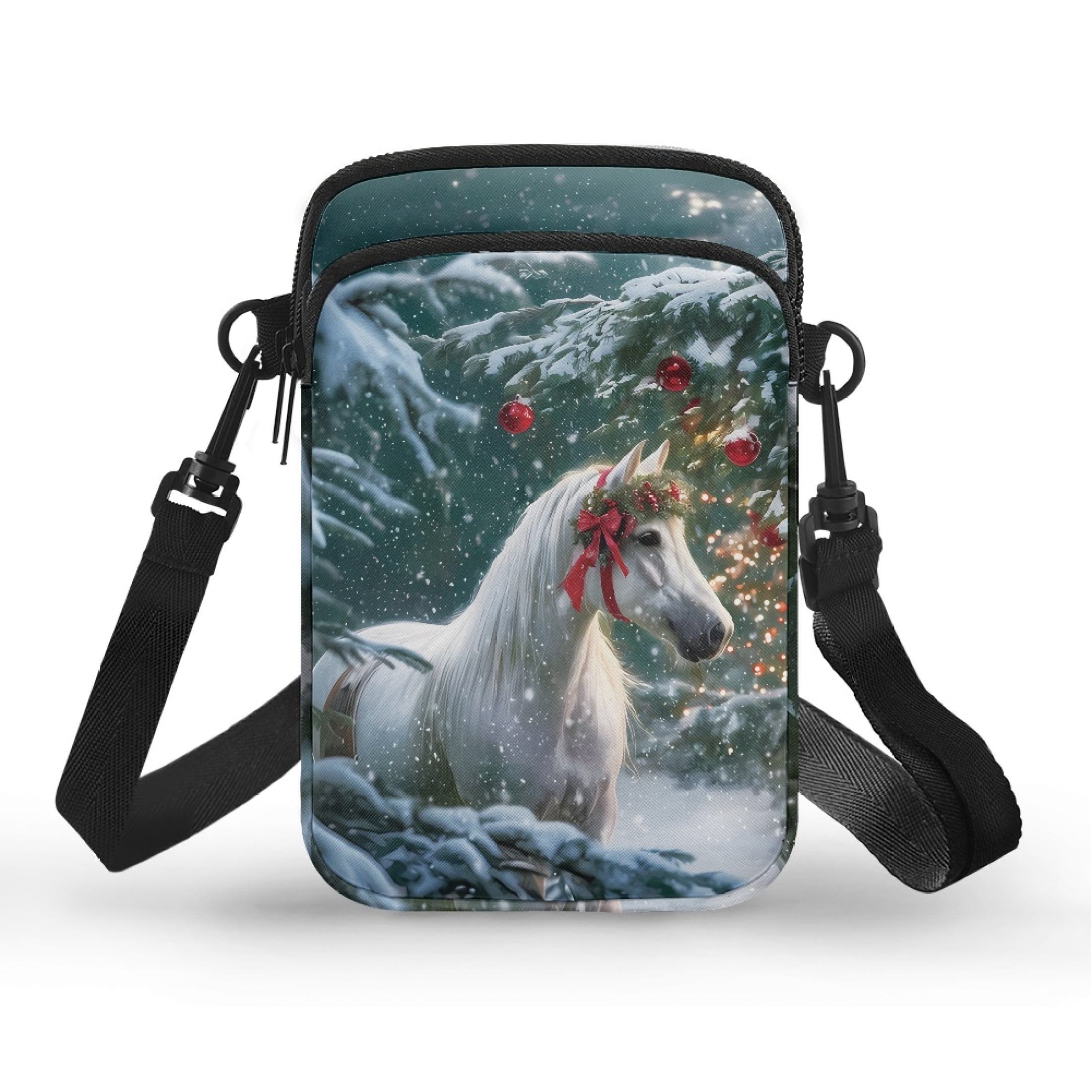 HELLHERO Winter Horse Joy Double Zipper Women Messenger Bag for Women ...