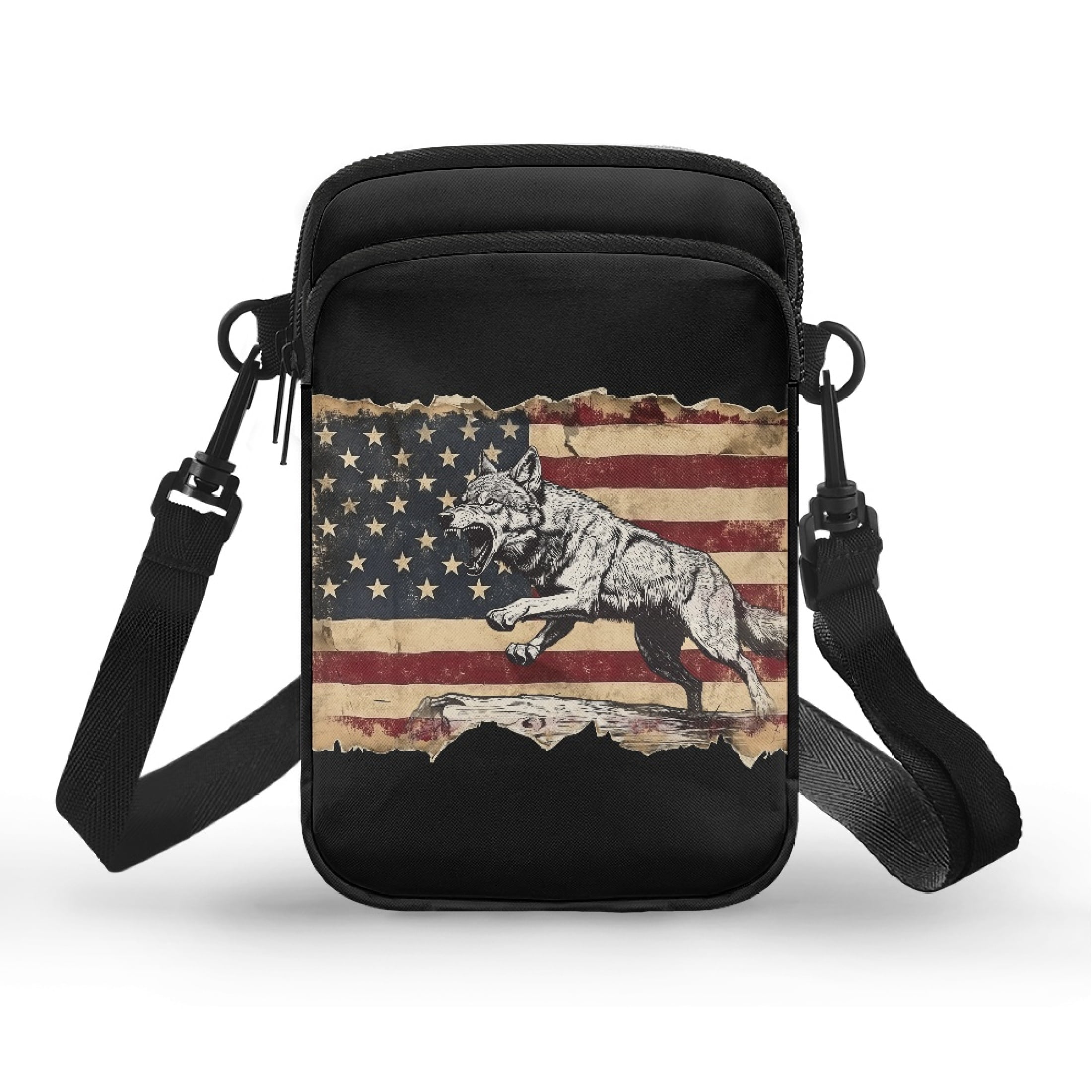 HELLHERO Zipper Crossbody Bags Unisex Wolf American Flag Design ...