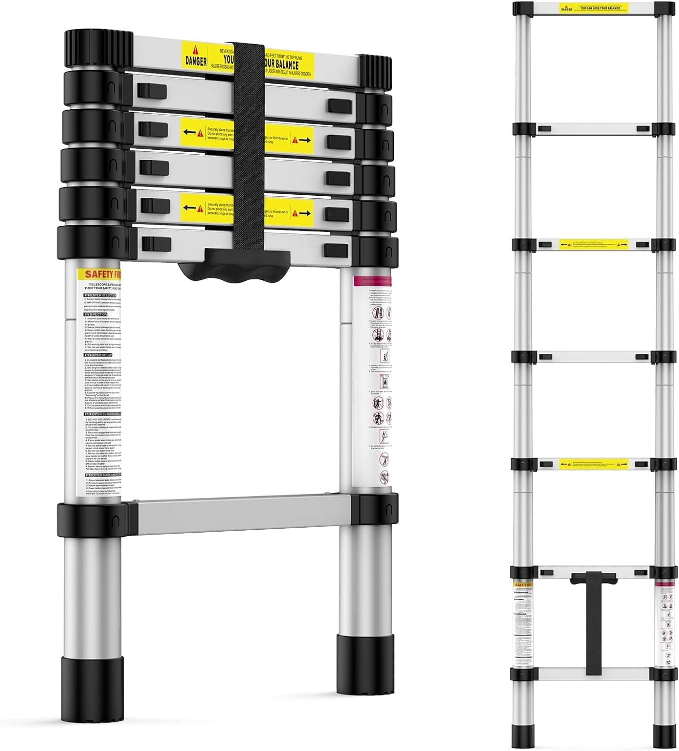 6.6FT Aluminum Telescoping Ladder, Folding Ladder Collapsible Ladder ...