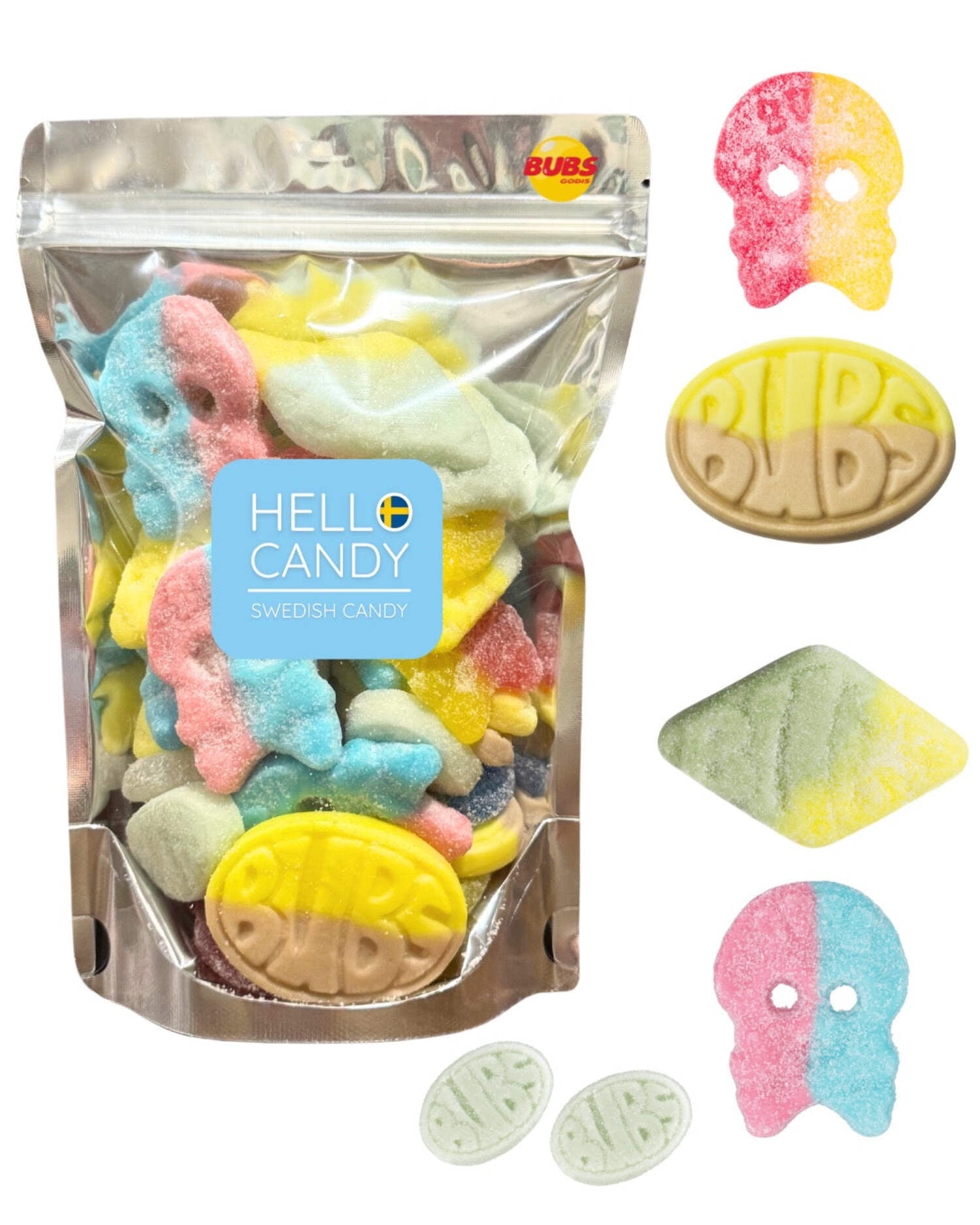 HELLO CANDY Swedish BUBS Candy MIX, Vegan Soft Chewy Fruity Sweet Sour Gummies, 0.5 lb Bag ...