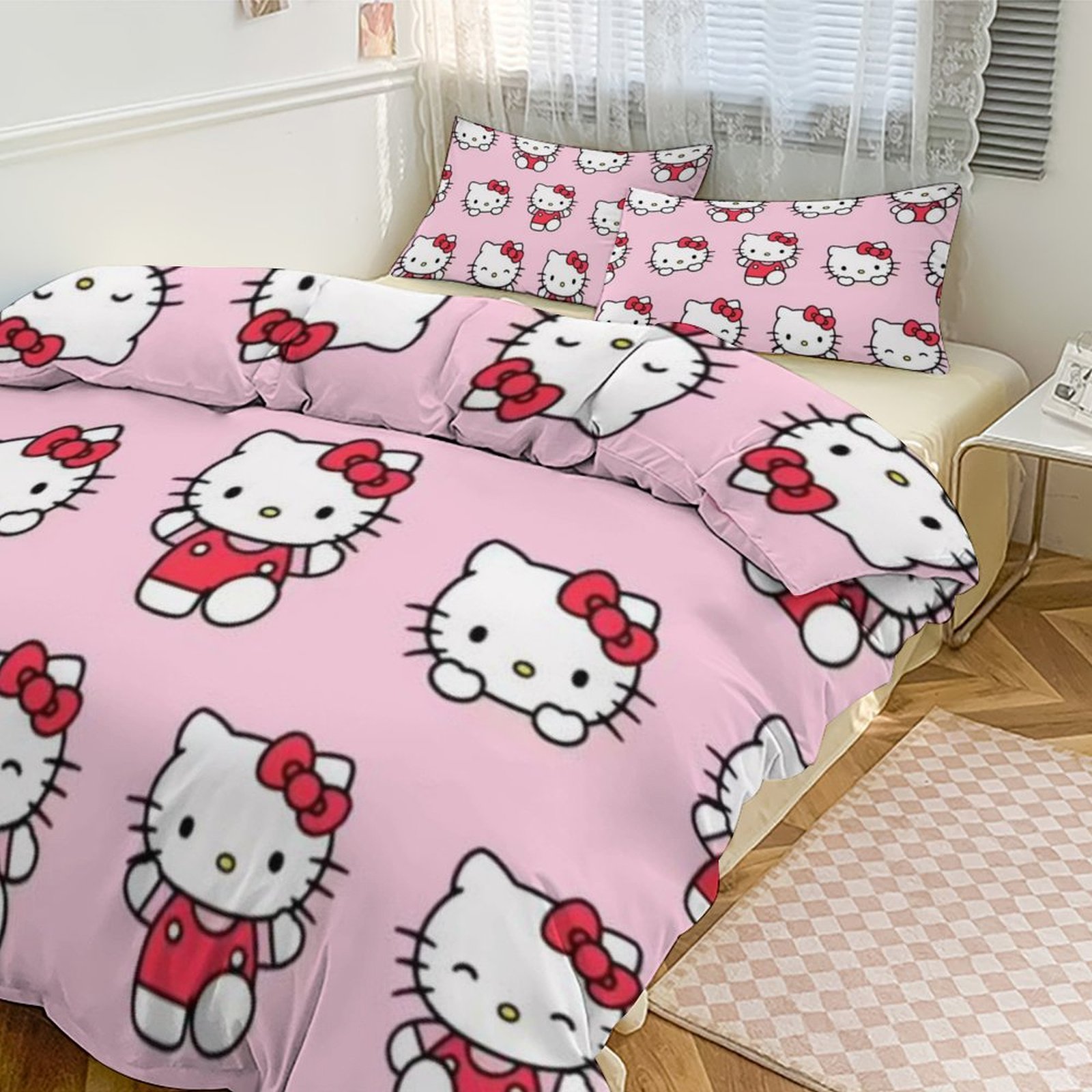 HELLO KIT-TY Bedding Set Anime Three-piece for Boys Girls Teens Full ...