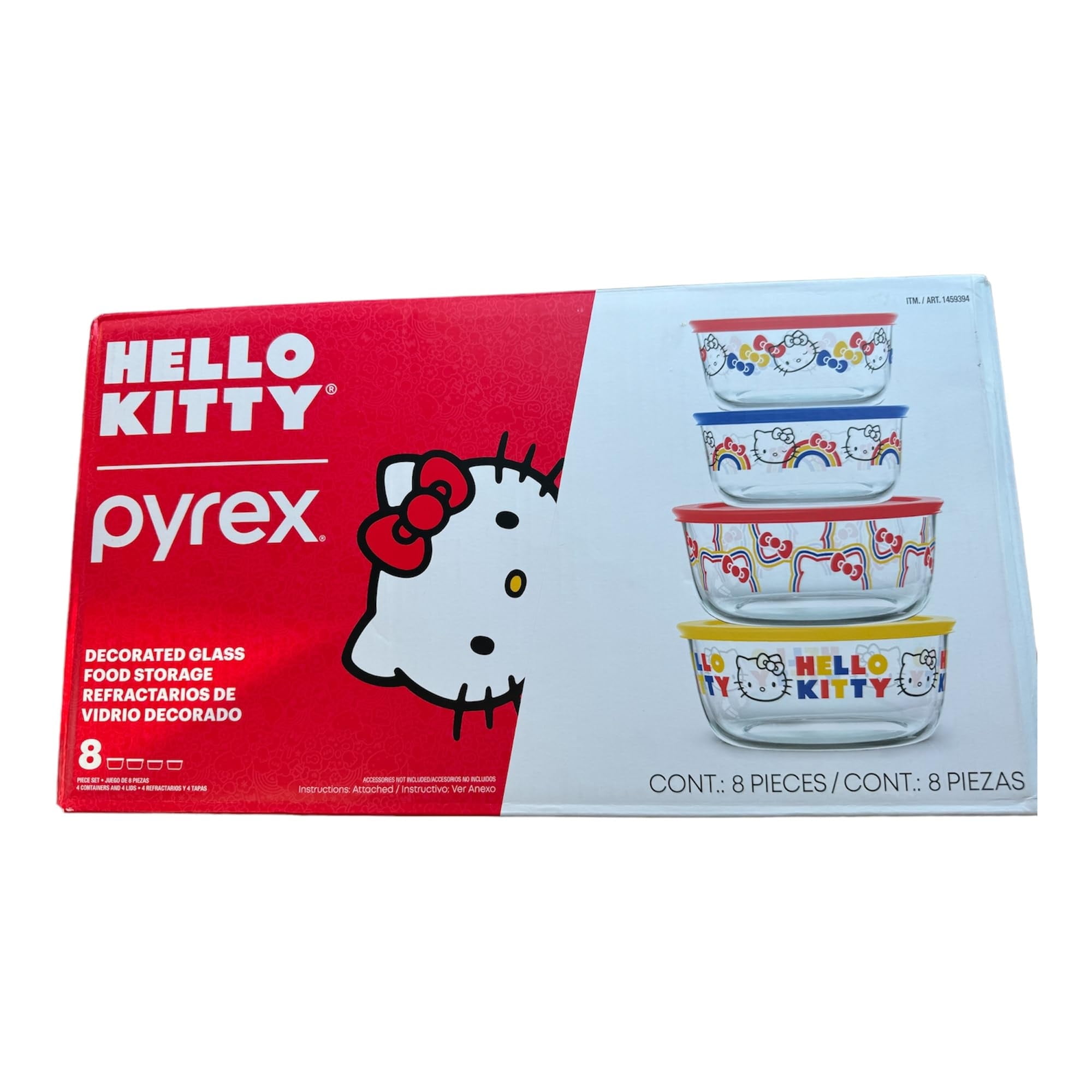 HELLO KITTY 8PC PYREX FOOD STORAGE CONTAINERS - RED, BLUE, YELLOW ...