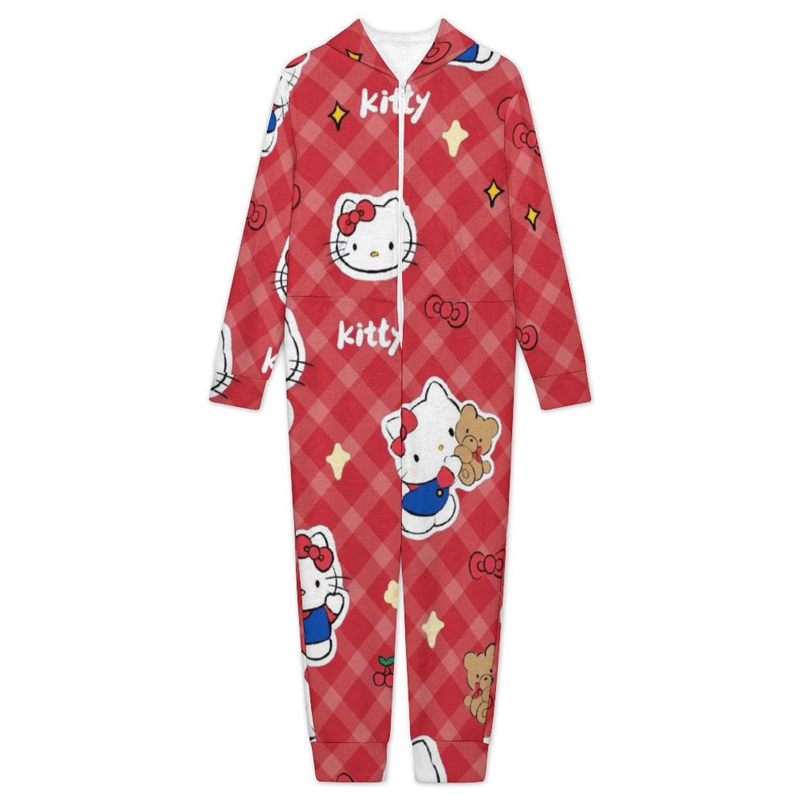HELLO KITTY Kids Cartoon One-piece Pajamas Winter Warm Home Pajamas ...