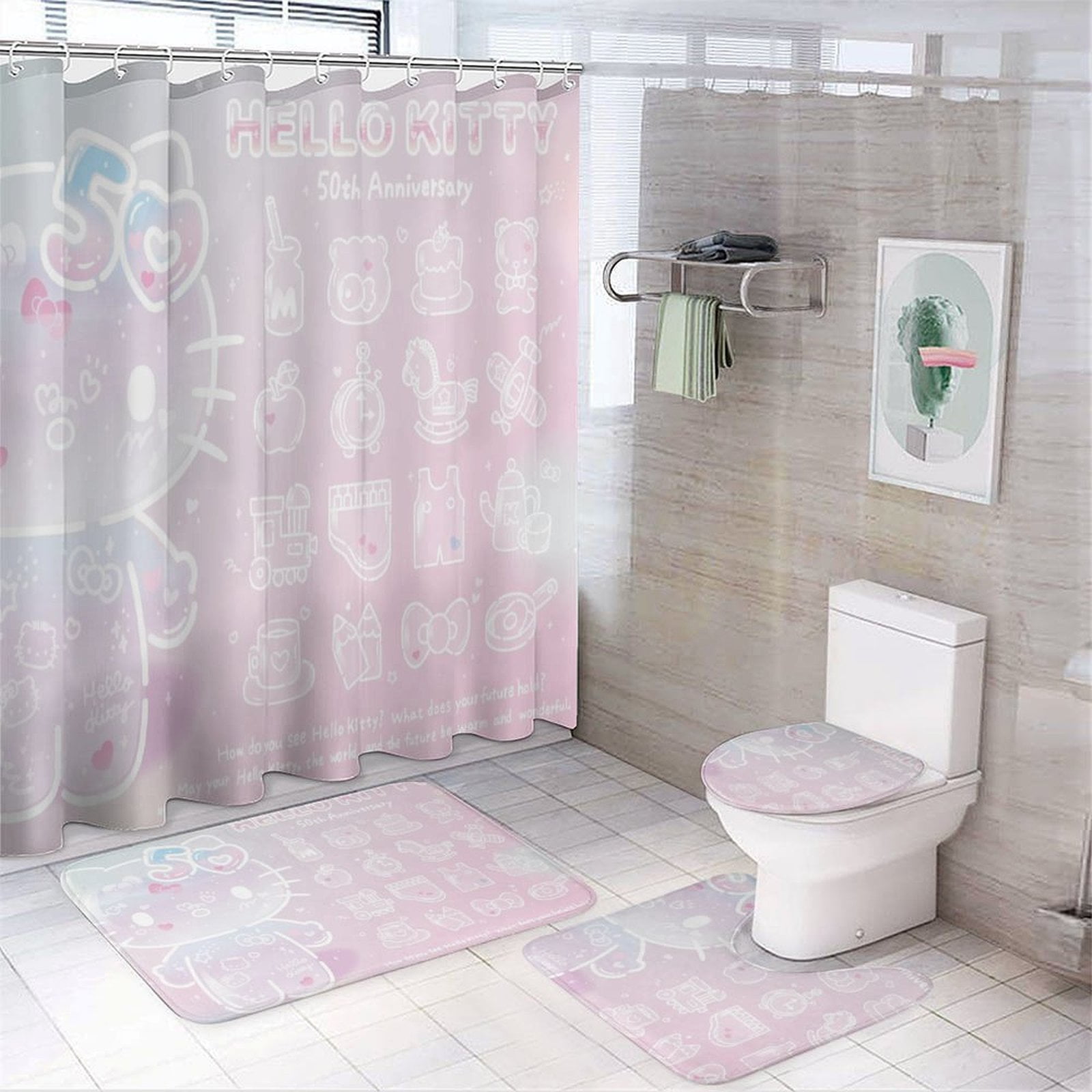 HELLO KITTY Shower Curtain Sets Cartoon Anime for Boys Grils Gift HELLO ...