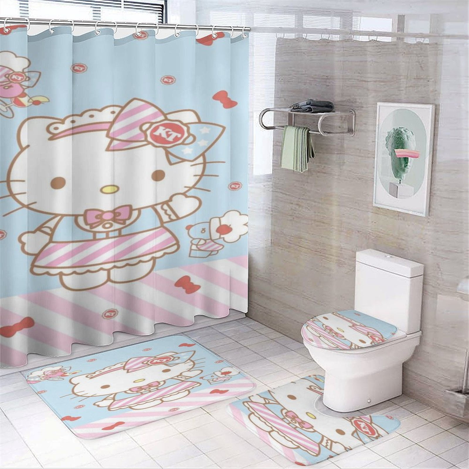 HELLOKIT-TY Shower Curtain Sets Cartoon Anime for Boys Grils Gift ...