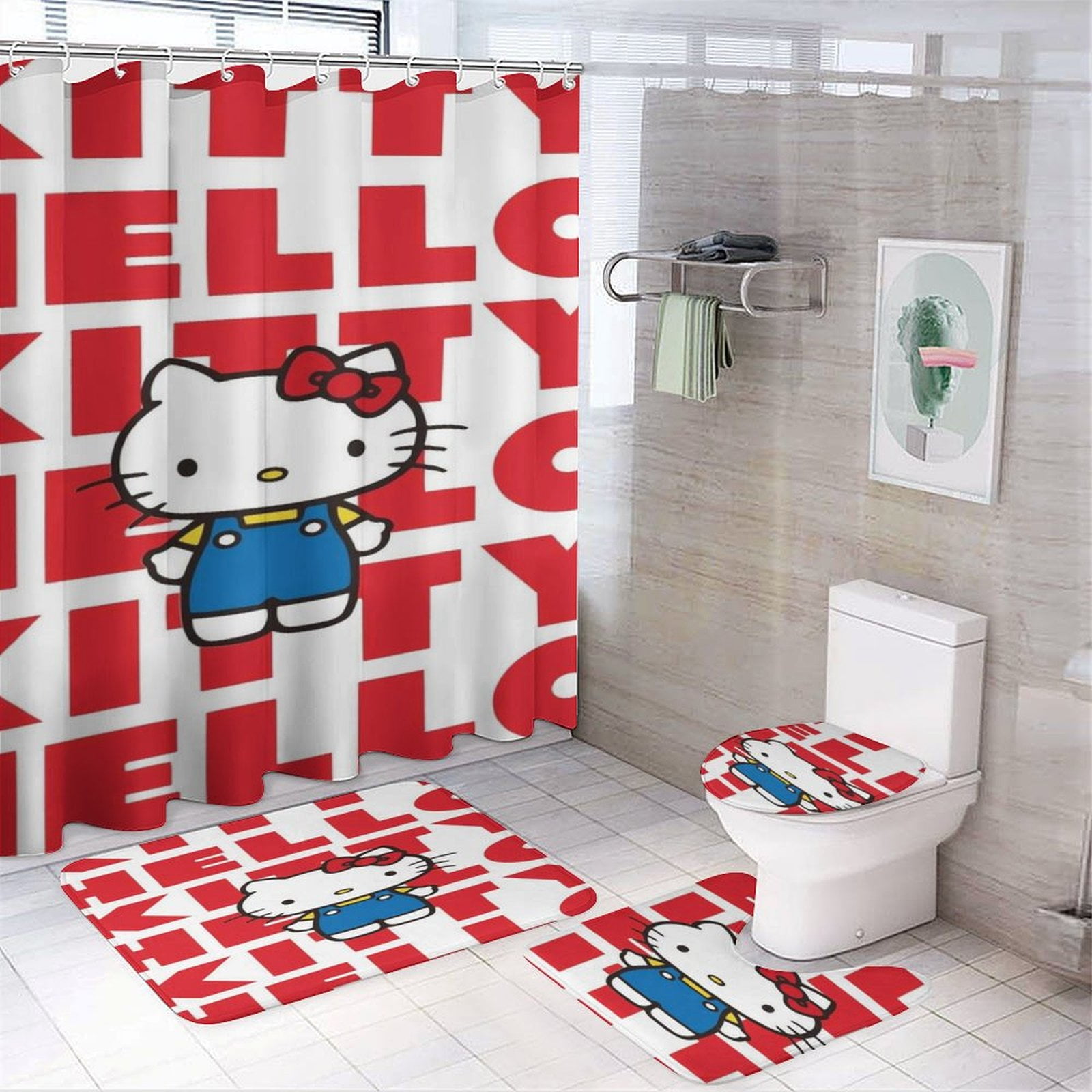 HELLOKIT-TY Shower Curtain Sets Cartoon Anime for Boys Grils Gift ...