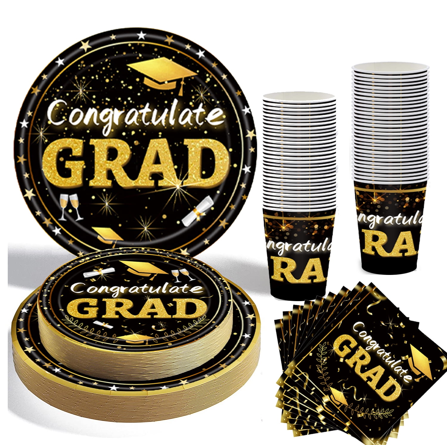 HELLONE 100 Pcs Graduation Party Supplies Tableware Sevice for 25 ...