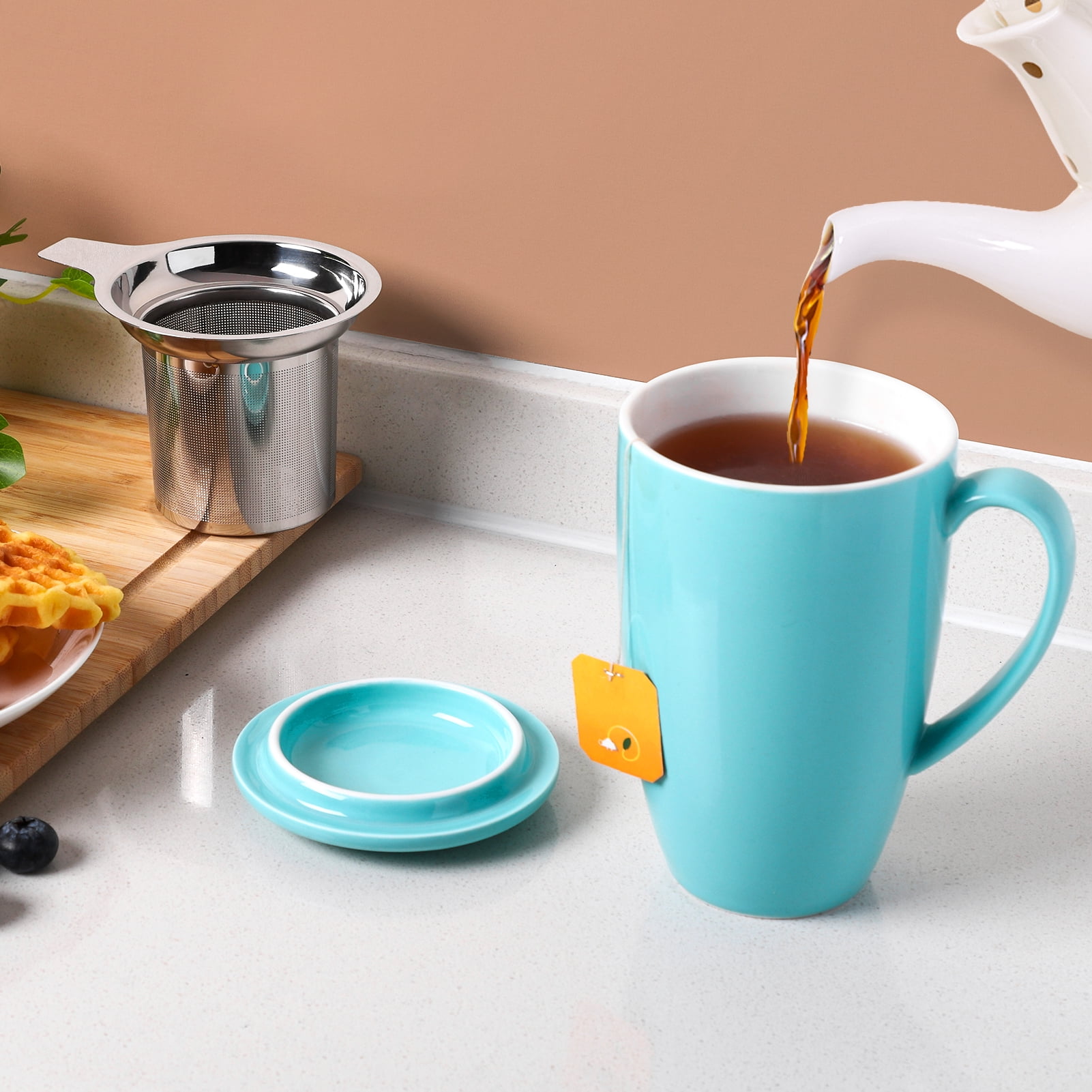 HELLONE 16 Oz Ceramic Tea Cup, Porcelain Tea Mug with Loose Leaf ...