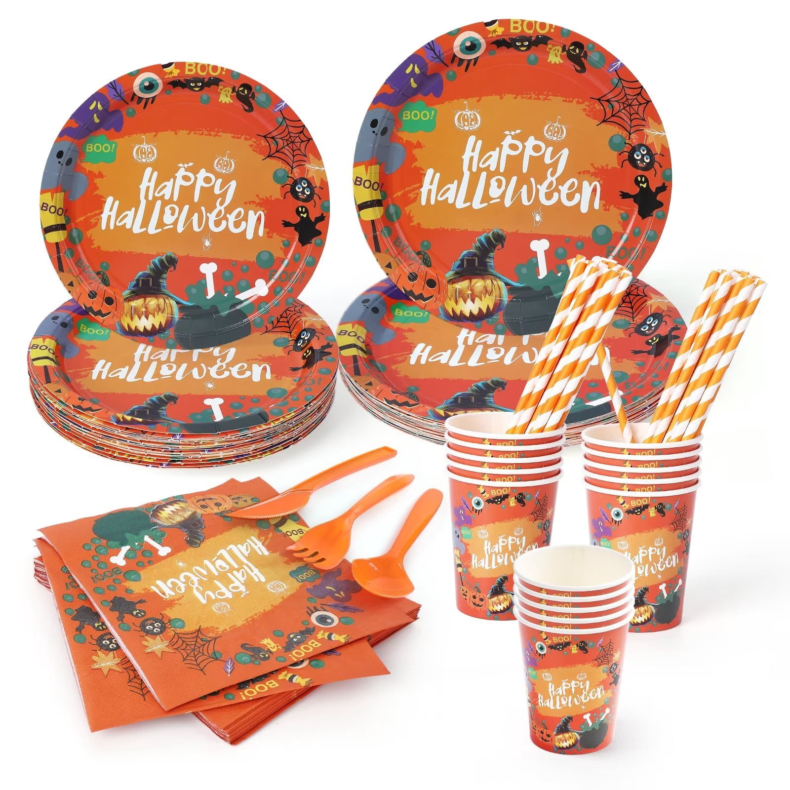 HELLONE 200 pcs Halloween Party Supplies Dinnerware Set of Paper Plates ...