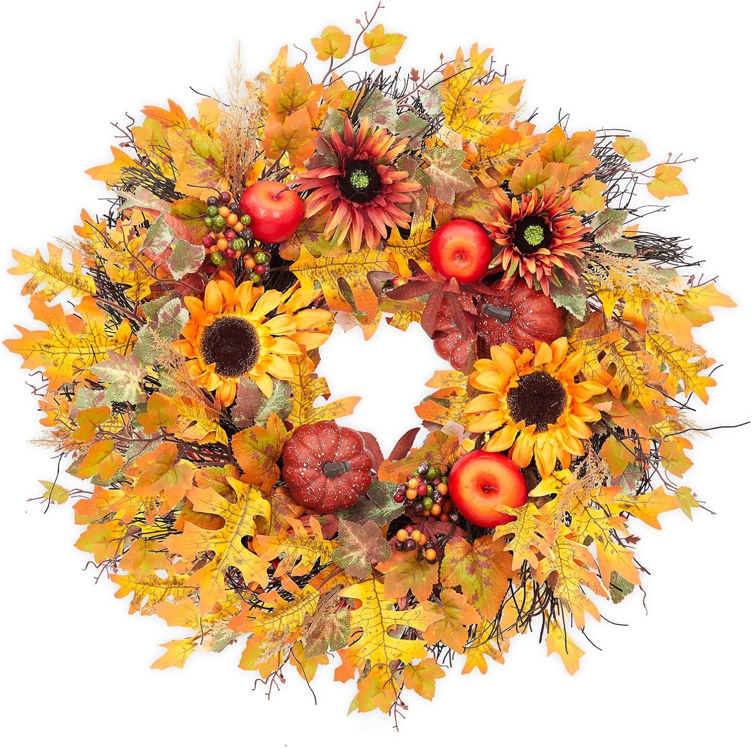 HELLONE 24 Inch Fall Wreath for Front Door, Autumn Artificial Wreath ...