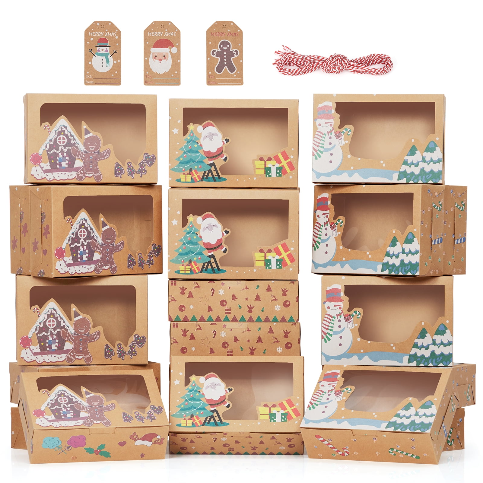 HELLONE 24 Pack Christmas Cookie Boxes, Foldable Treat Box with Window ...