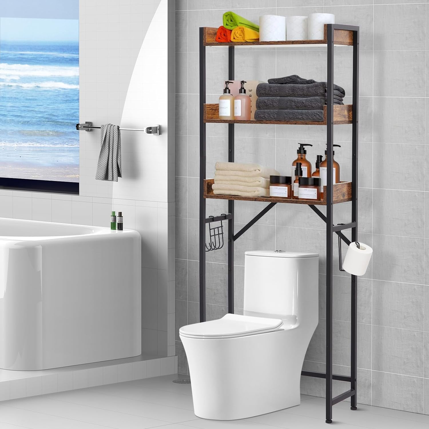 HELLONE 3-Tier Over The Toilet Rack, Toilet Storage Rack, Bathroom ...