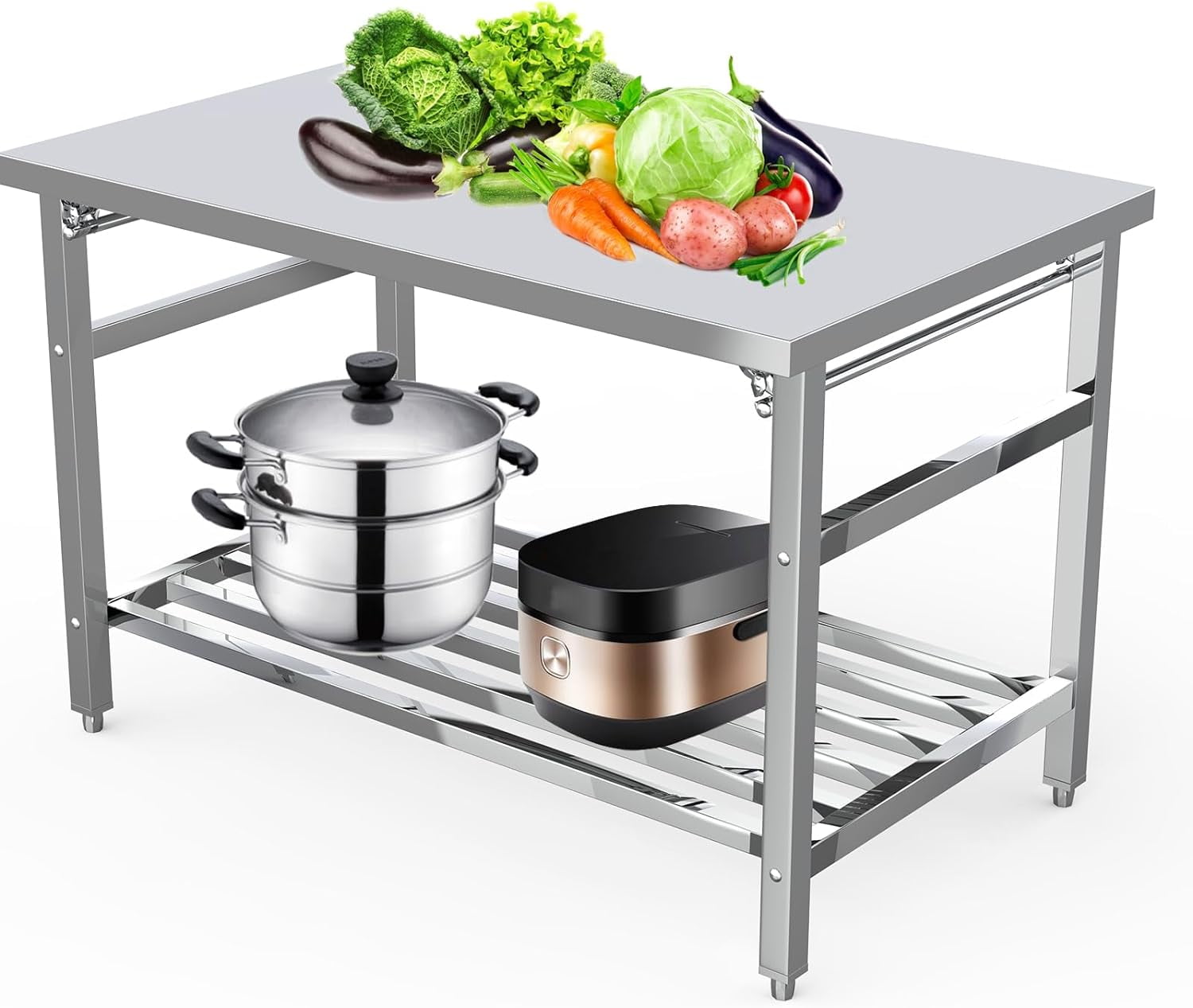 HELLONE 30 x 48 IN Stainless Steel Work Table, NSF Folding Commercial ...