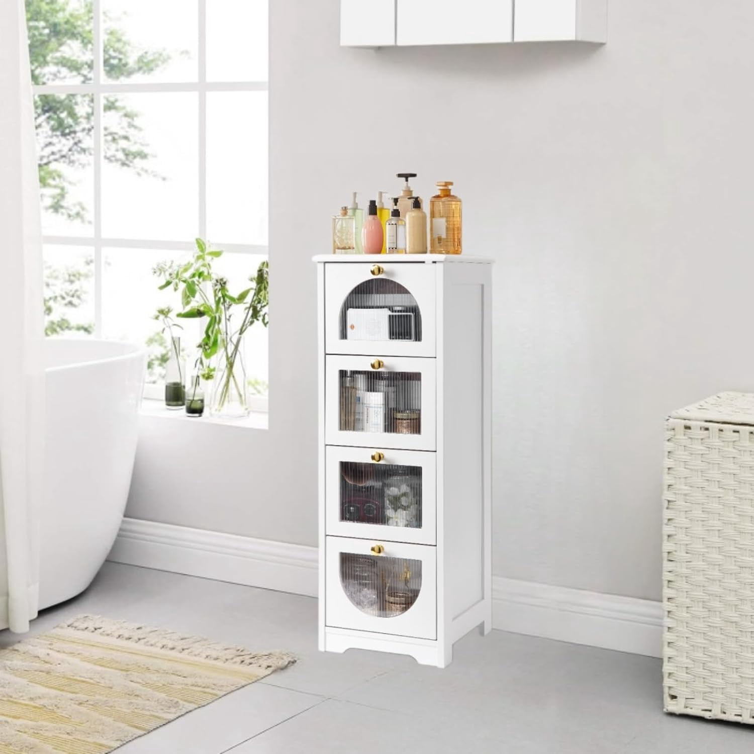 HELLONE Bathroom Storage Cabinet, Wooden Freestanding Side Cabinet ...