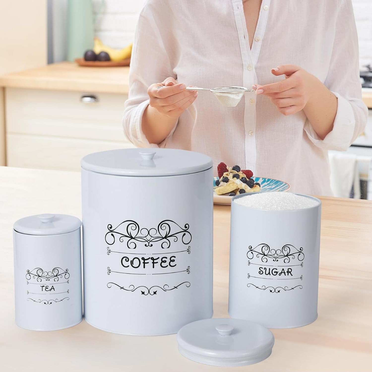 HELLONE Kitchen Canisters Set of 3, 473 ounces Airtight Vintage Food ...