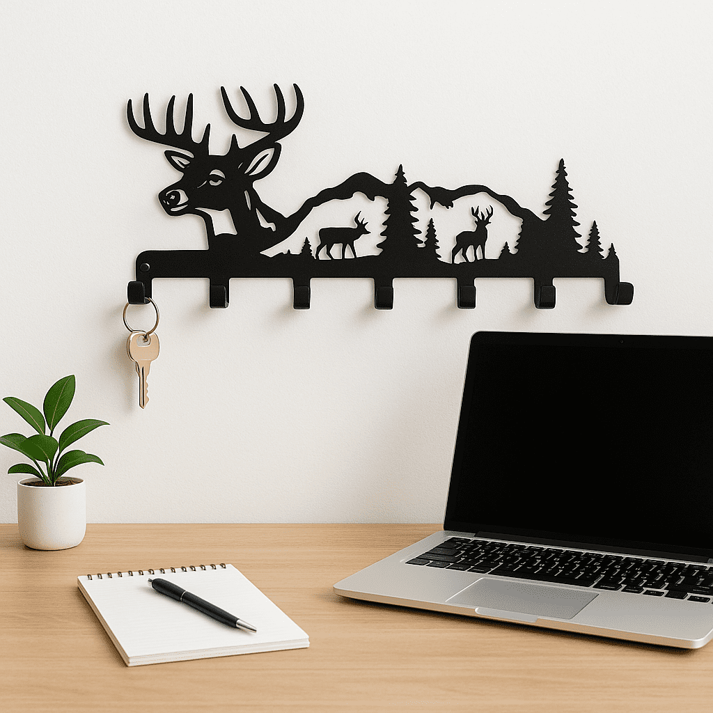 HELLOYOUNG 10.2 inch Deer & Forest Metal Key Hook Utility Hooks ...