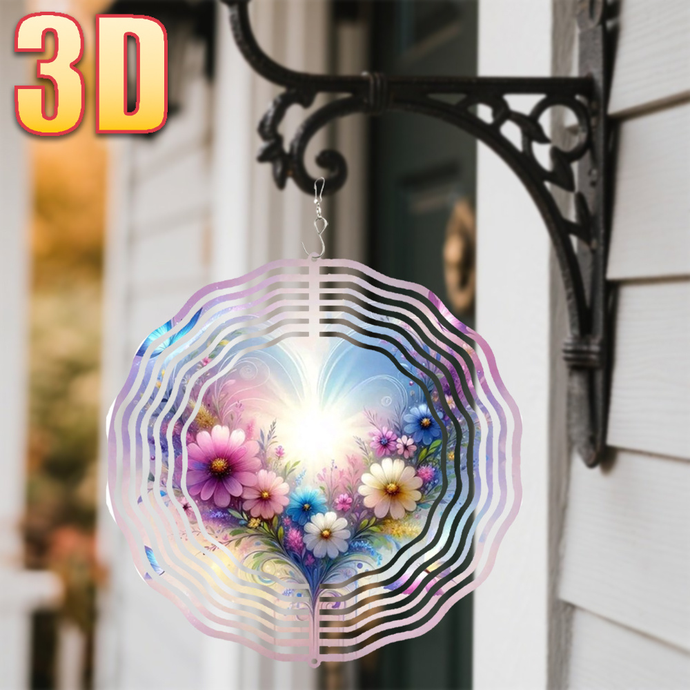HELLOYOUNG 10 Inch Wind Chime for Outdoor 3D Floral Heart with ...