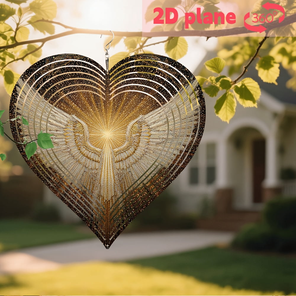 HELLOYOUNG 10" Wind Chime Angel Wings Heart Outdoor Decor, 360 Spinning ...