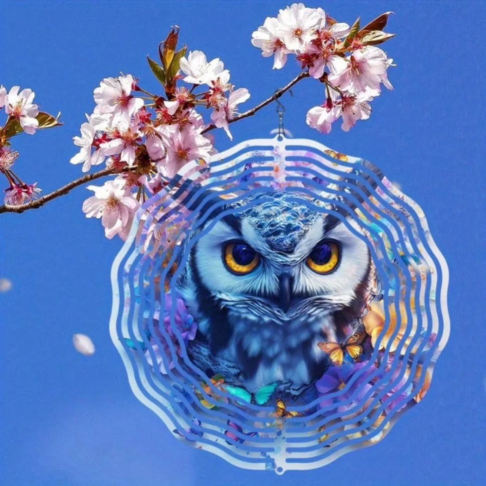 HELLOYOUNG 10in Metallic Wind Chimes，Colorful Owl-Floral Wind Chime 360 ...