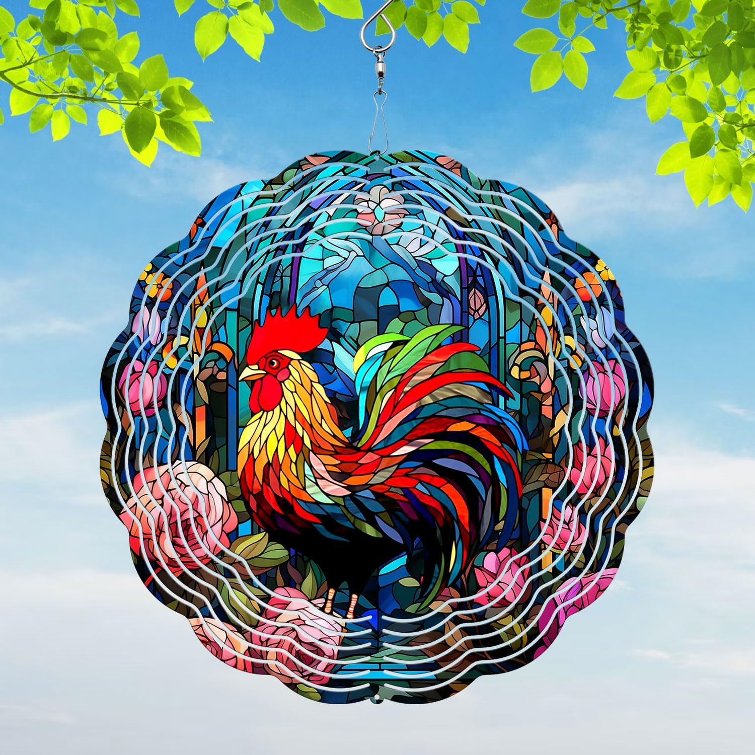 HELLOYOUNG 10inch 3D Rooster Wind Spinner - Metal Kinetic Outdoor Decor ...