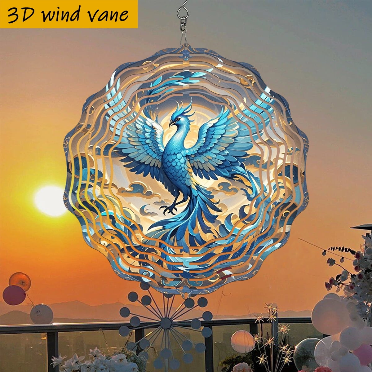 HELLOYOUNG 10inch Blue Phoenix Wind Spinner Iron Wall Art Creative Wind ...