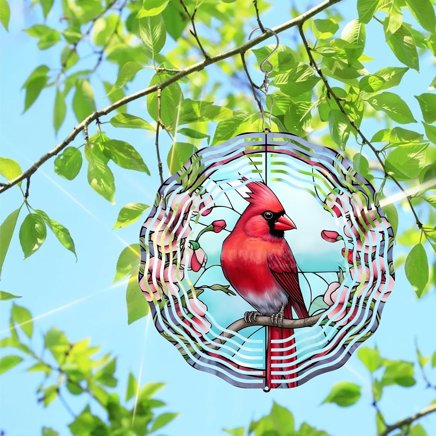 HELLOYOUNG 10inch Cardinal Wind Spinner 3D Bird Spinners with Flower ...