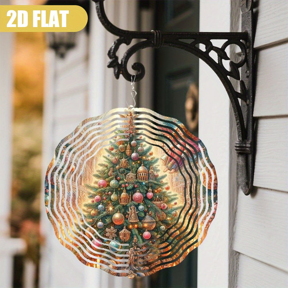 HELLOYOUNG 10inch Festive Christmas Tree Wind Chime with Rotating Iron ...