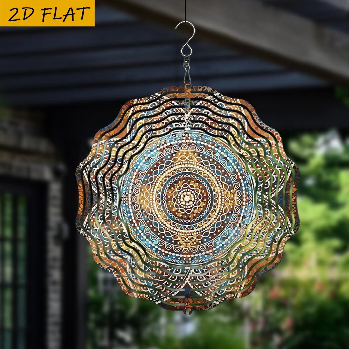 HELLOYOUNG 10inch Flat Metal Mandala Garden Wind Chime with 360 ...