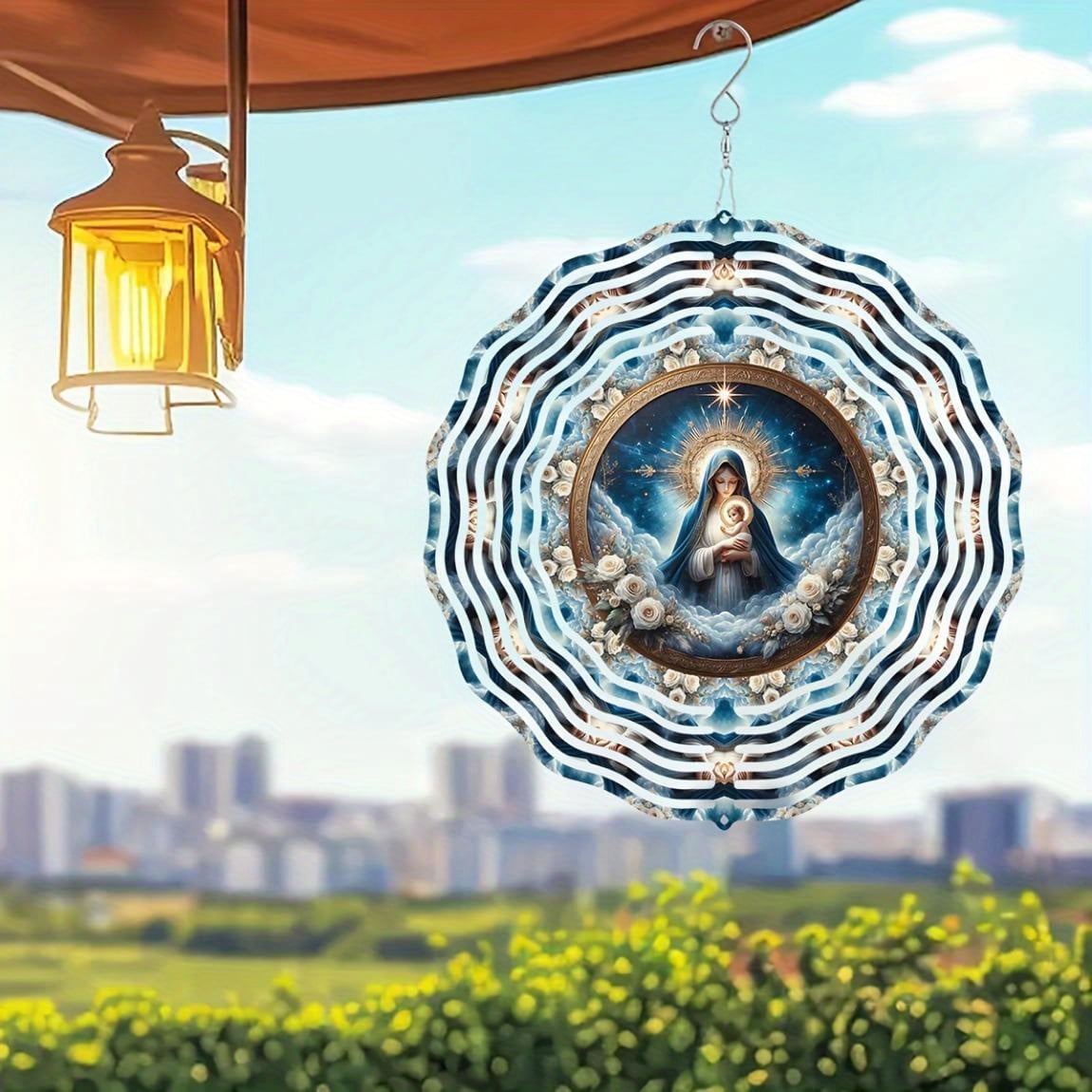 HELLOYOUNG Kinetic Wind Spinner Geometric Pattern Hanging Outdoor Decor ...