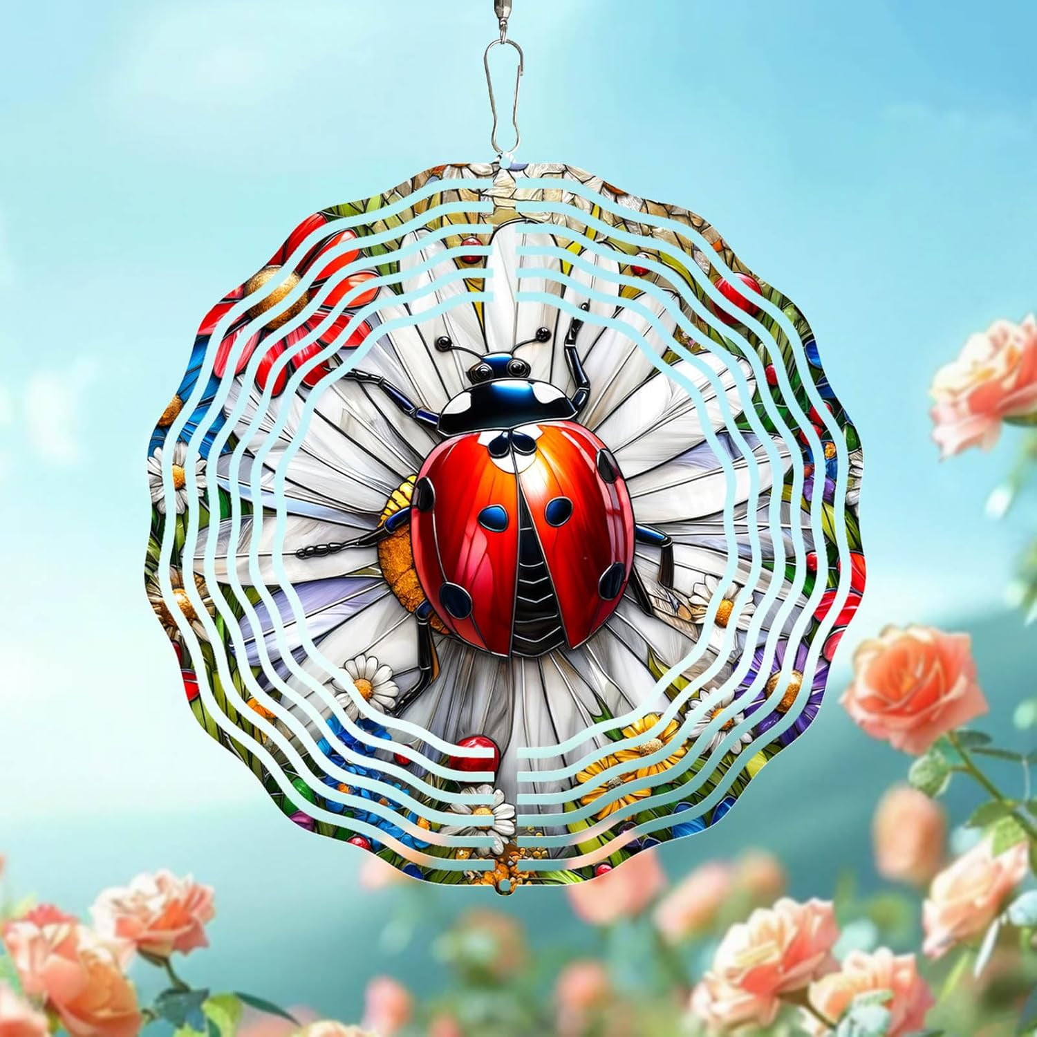 HELLOYOUNG 10inch Mandala Wind Spinner Vibrant Colors Red Cardinal Wind ...