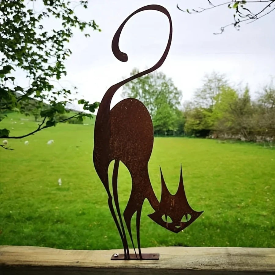 HELLOYOUNG - 11.22 Inch Charming Rustic Rusty Wrought Iron Cat ...