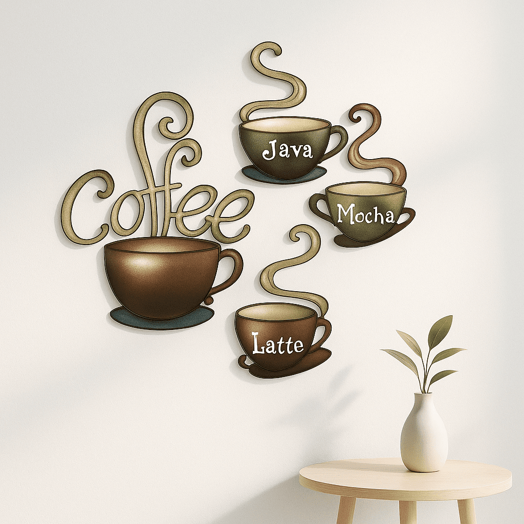 HELLOYOUNG 11.4 Inch 4pcs Rustic Metal Coffee Mug Wall Art -Vintage ...