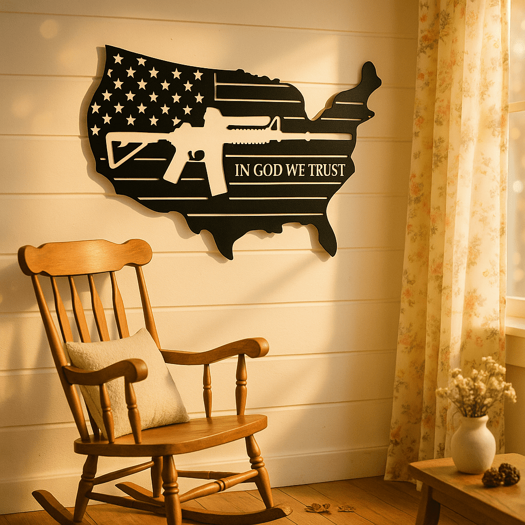 HELLOYOUNG 11.81 Inch Art Deco American Flag & Gun Metal Wall Art ...