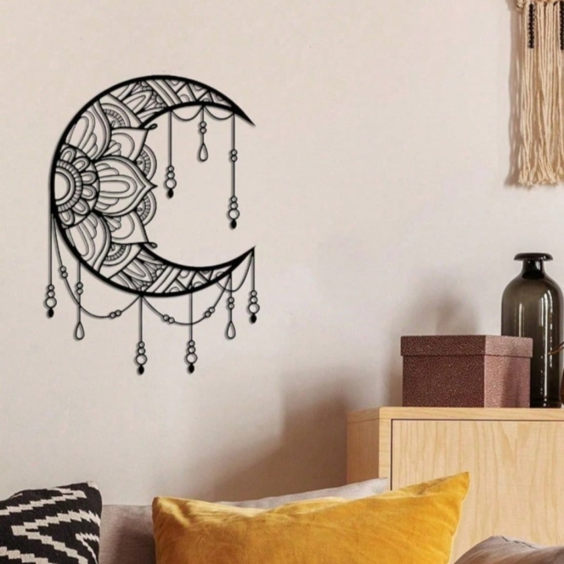 HELLOYOUNG 11.81 Inch Boho Moon Metal Art – Mandala Crescent with ...